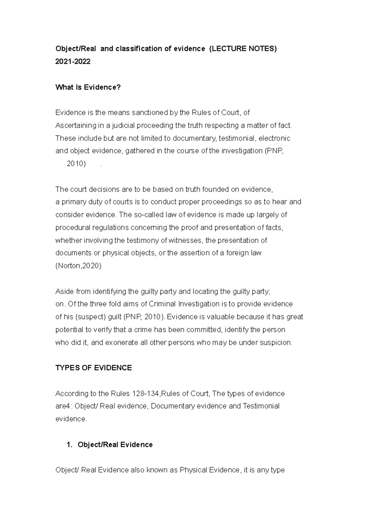 Object or Real and classification of evidence - Object/Real and ...