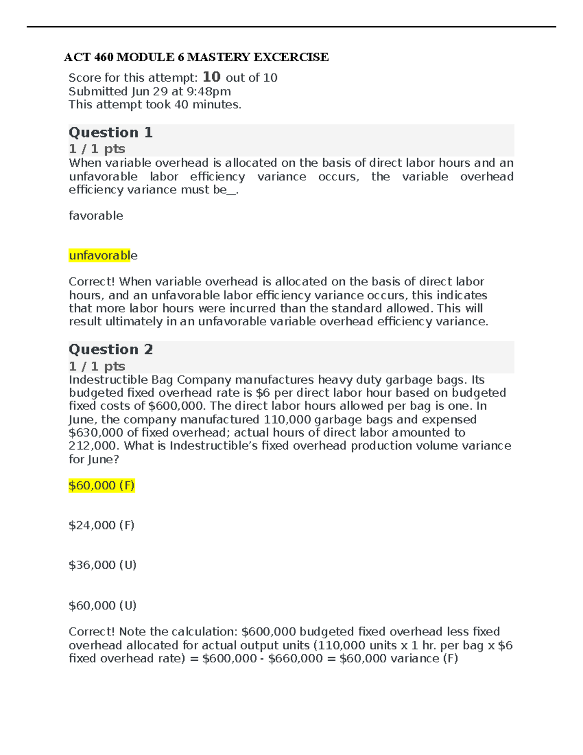 ACT 460 Module 6 Mastery Exercise - ACT 460 MODULE 6 MASTERY EXCERCISE ...