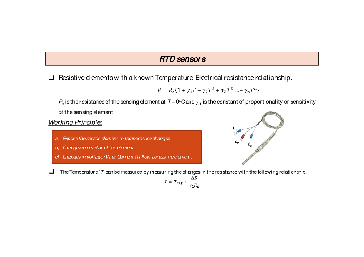 Slides RTDs - RTDs - RTD sensor s Resistive elements w ith a know n ...