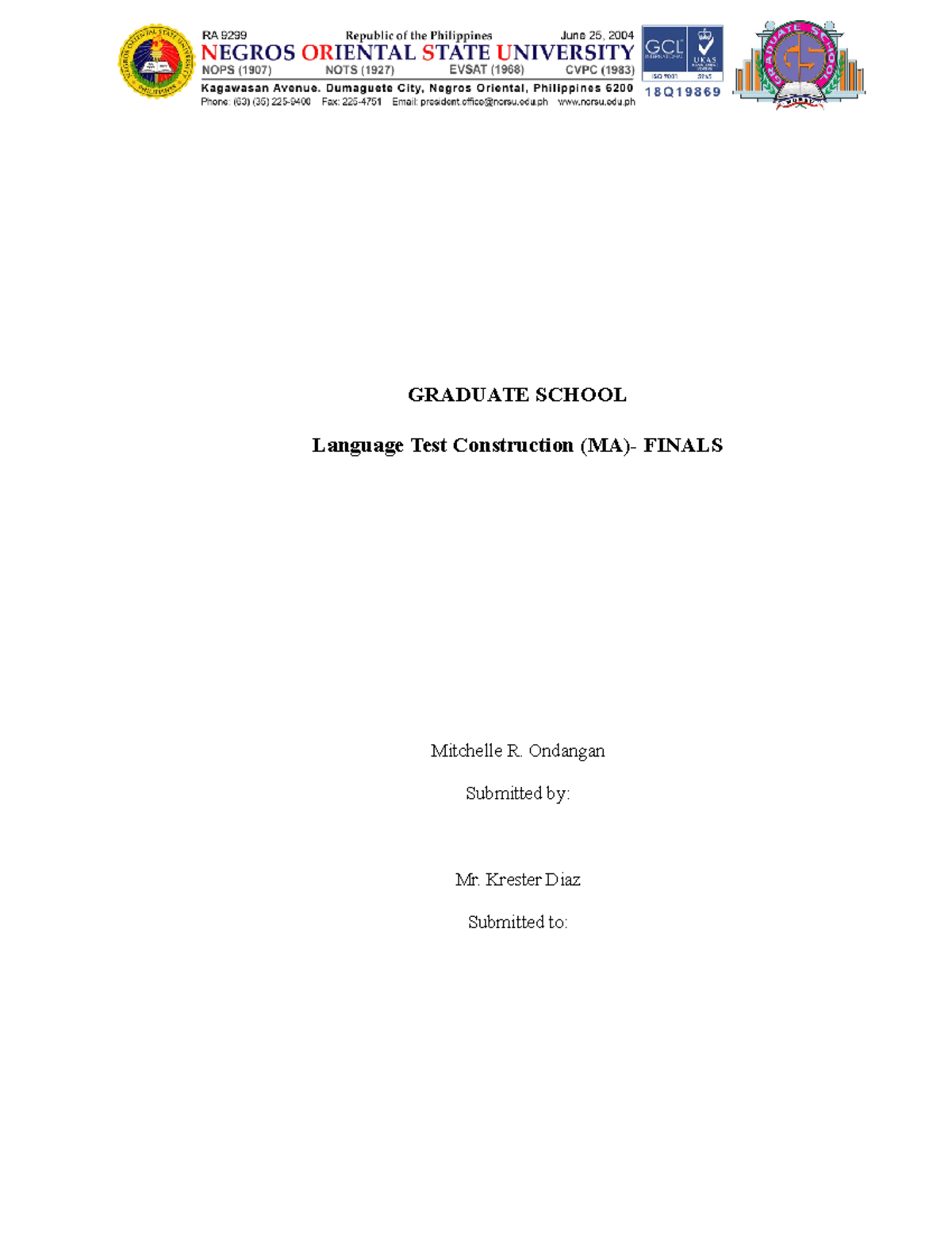 Doc3 - huhu - GRADUATE SCHOOL Language Test Construction (MA)- FINALS ...