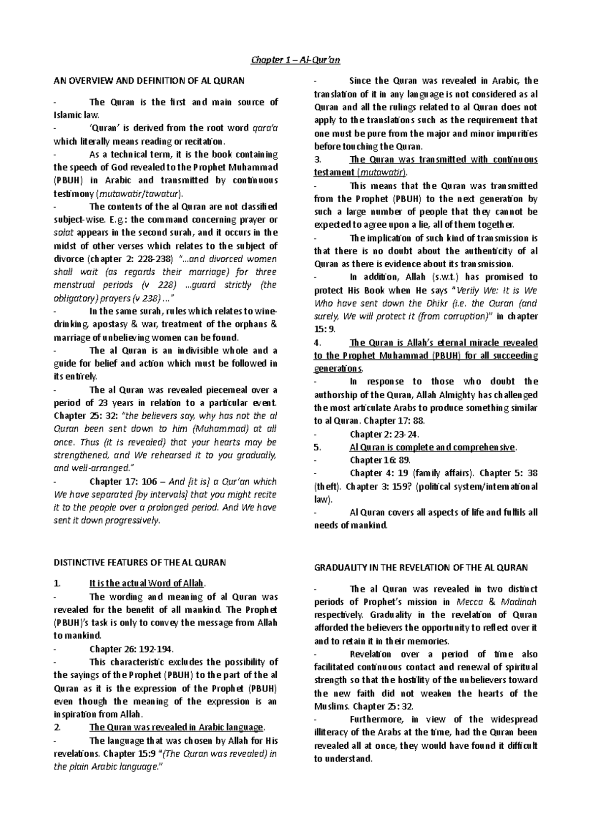 Chapter 1 – Al-Qur’an - Chapter 1 – Al-Qur’an AN OVERVIEW AND ...