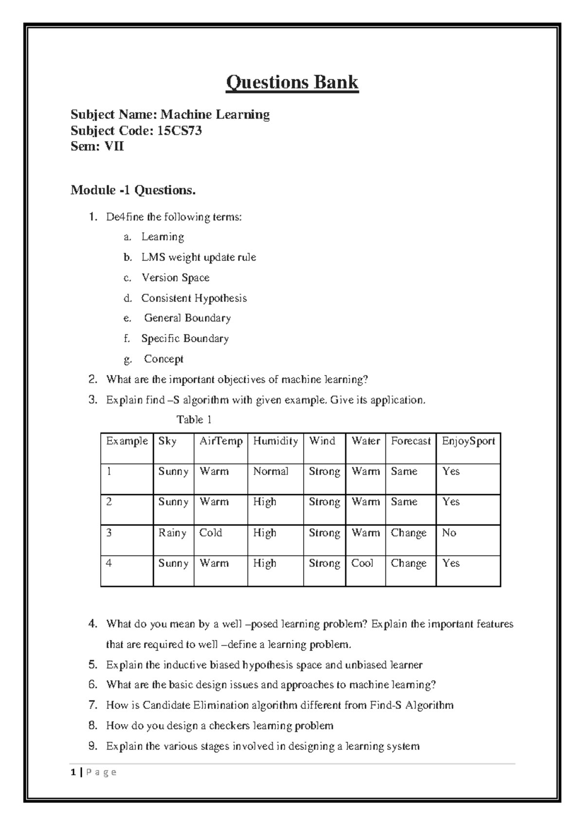 Important questions machine learning questions - Questions Bank Subject ...