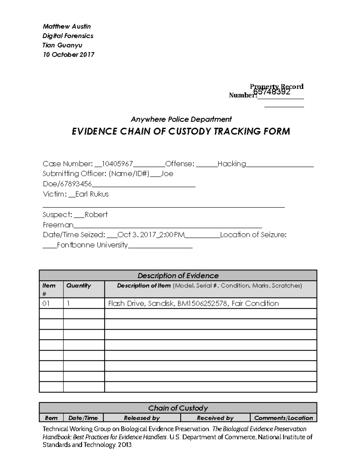 Matthew Austin-Chain-of-Custody-Form - Matthew Austin Digital Forensics ...