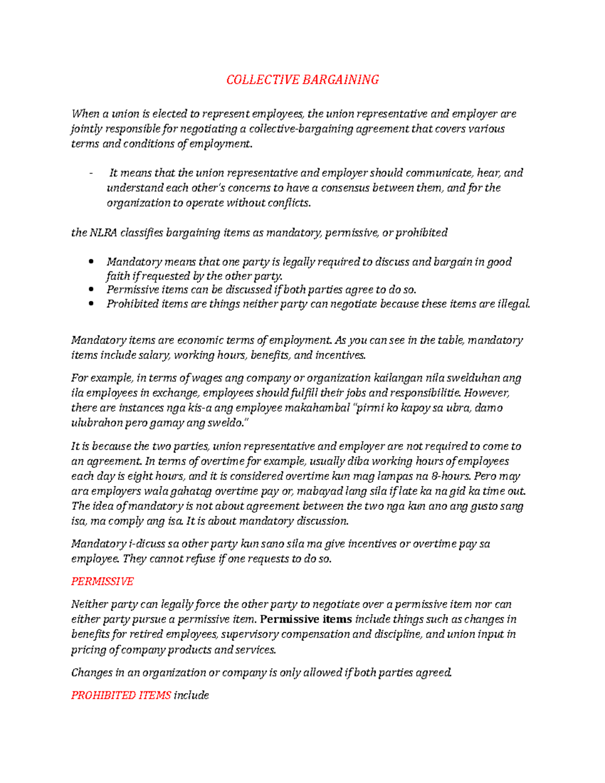 Strategic Human Resource - COLLECTIVE BARGAINING When a union is ...