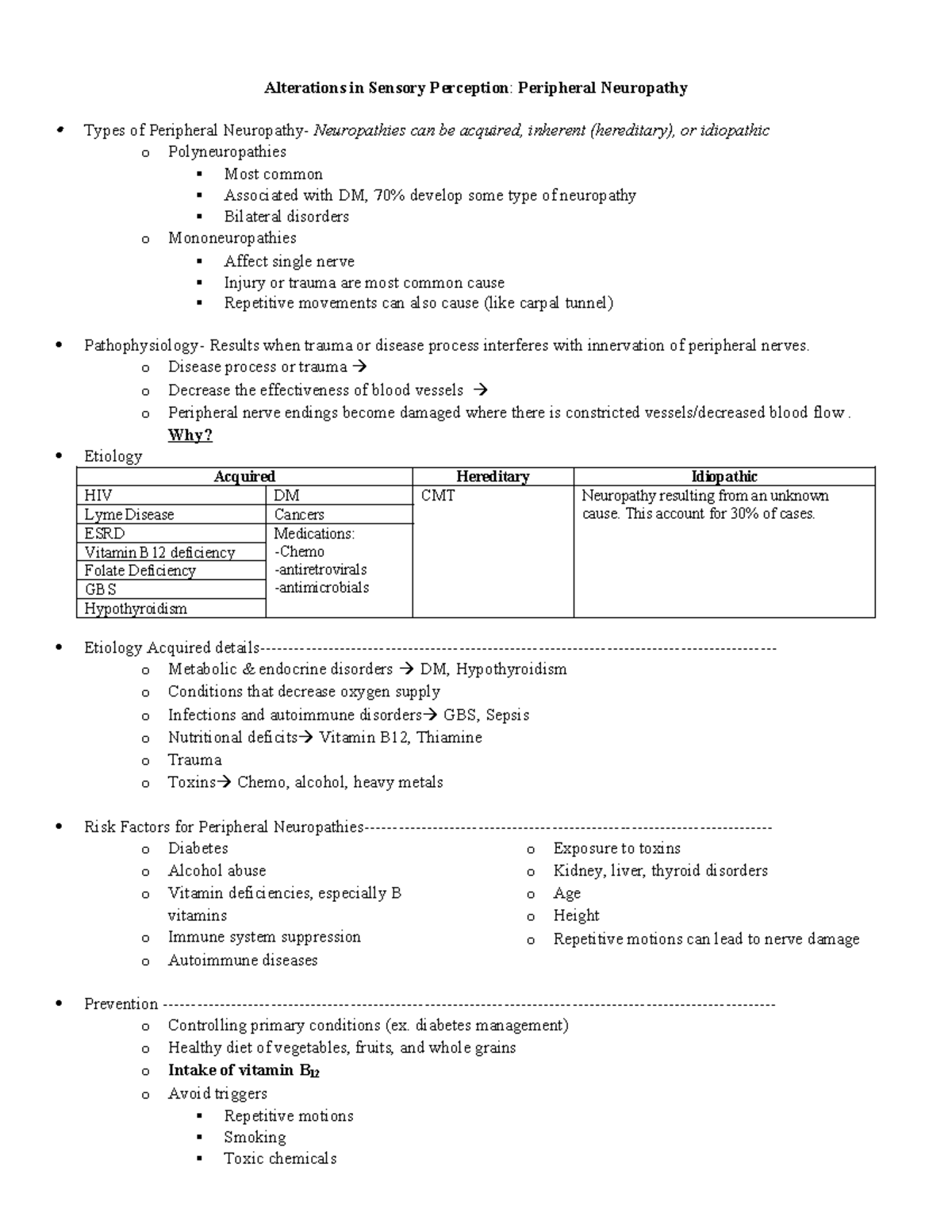 Neuropathy Outline 20241 - Alterations in Sensory Perception ...