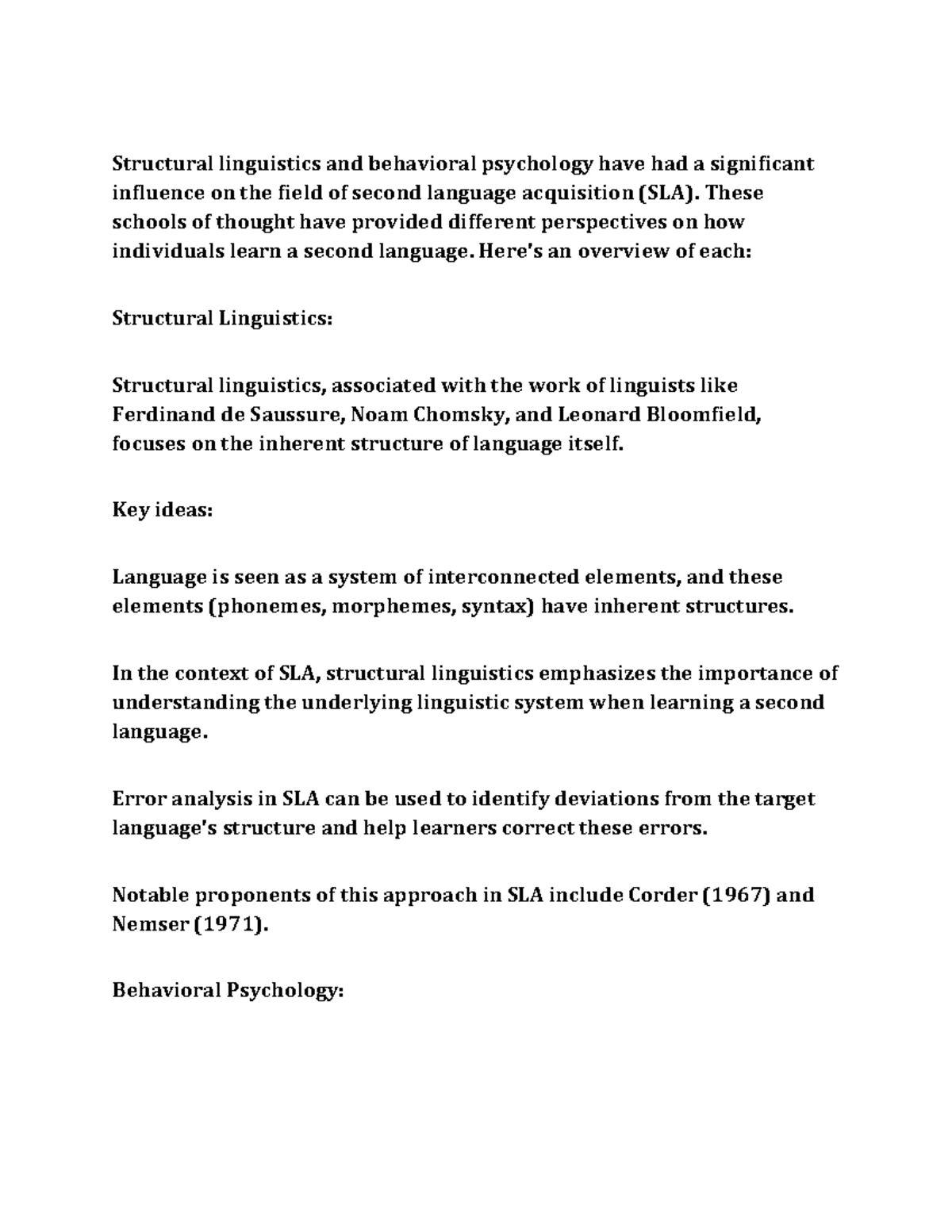 Structural linguistics lesson - Structural linguistics and behavioral ...