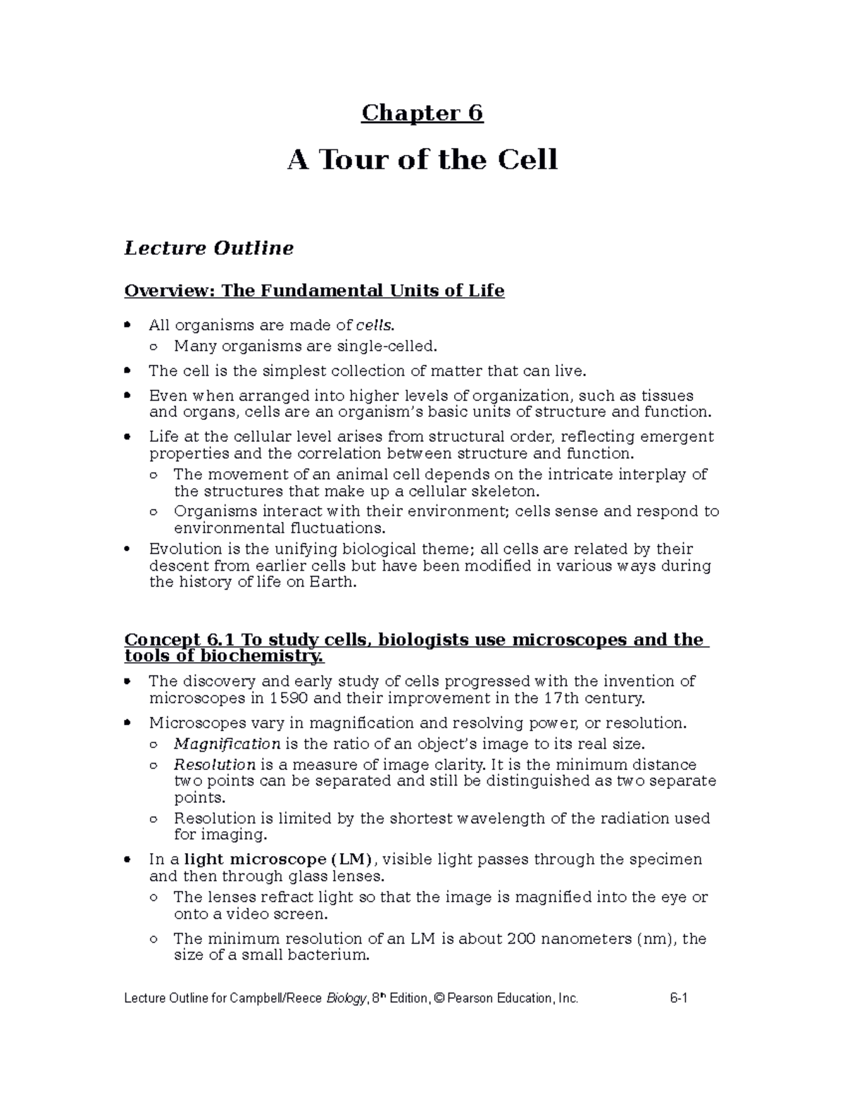 Doc. AP Bio~ Ch. 06 Detail Lect Outline - Chapter 6 A Tour of the Cell Lecture Outline Overview ...