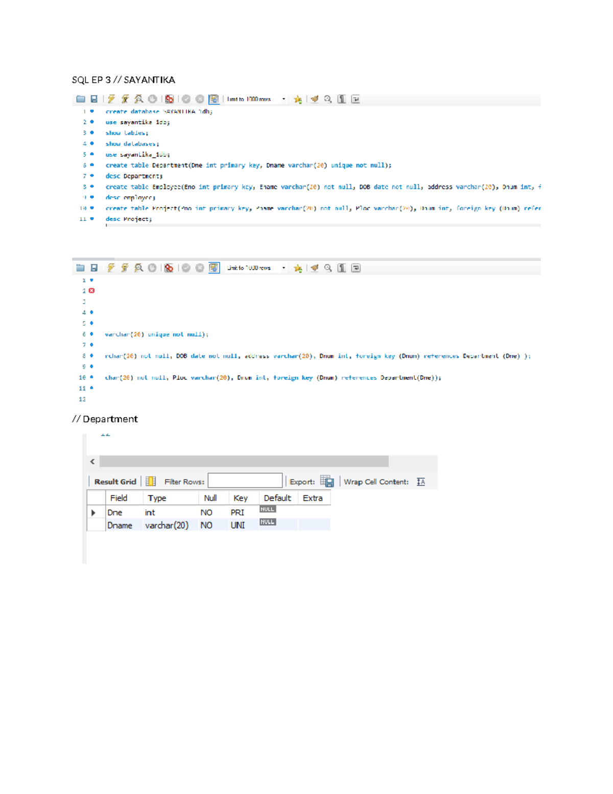 SQL EP 3 - Advanced Sql - SQL EP 3 // SAYANTIKA // Department //Employee // Project // CMD - Studocu