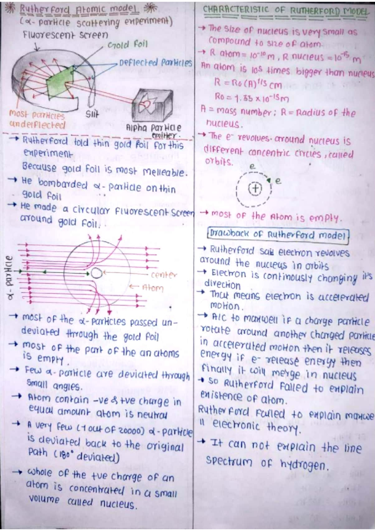 Atomic Structure Short Notes PDF - Ruther Ford Atomic model ...