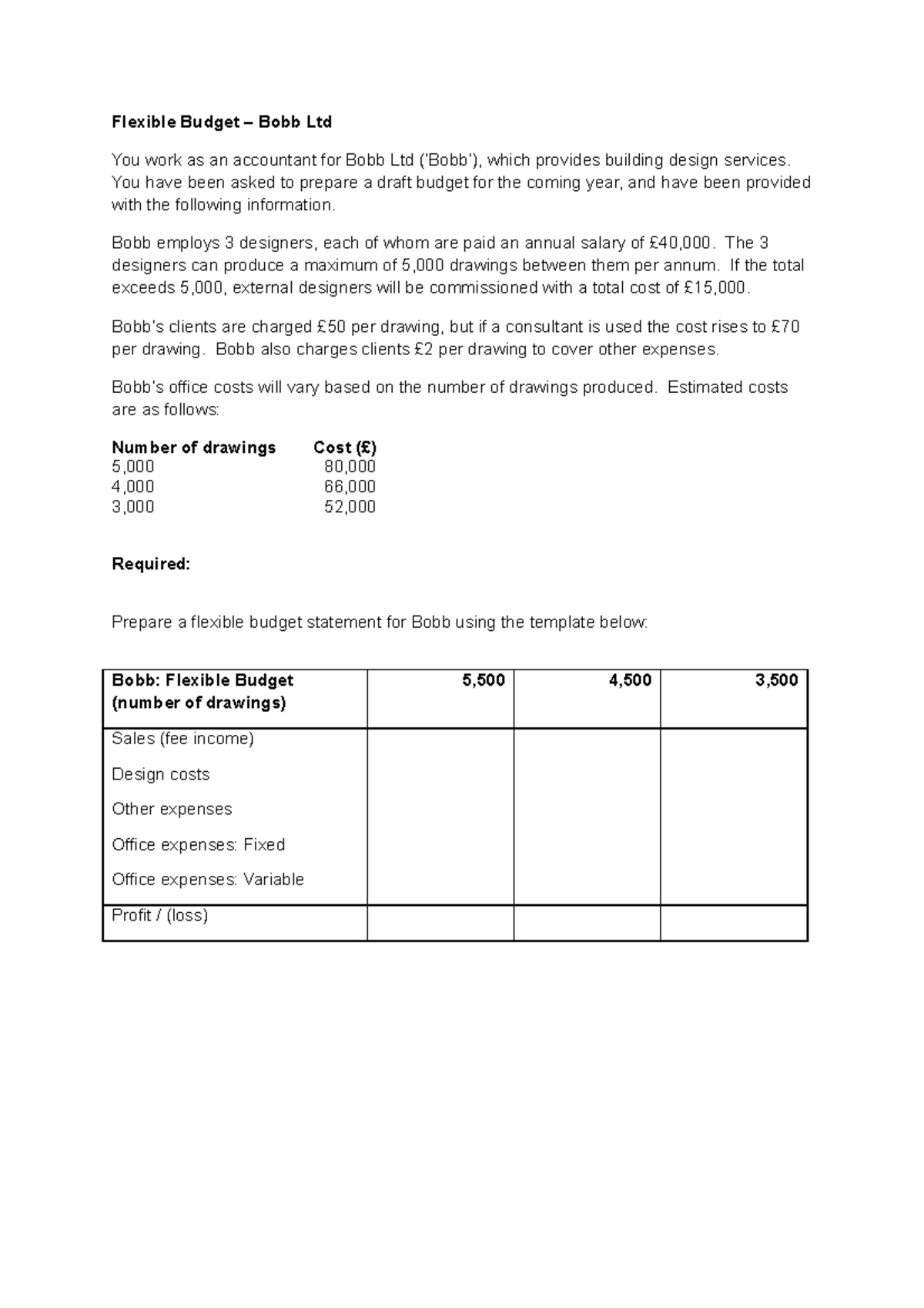 Additional Flexible Budgeting Question - Flexible Budget – Bobb Ltd You ...