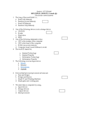 Grade 3 ICT - Jingu - Grade 3 ICT EXAM MULTIPLE CHOICE (1 mark ...
