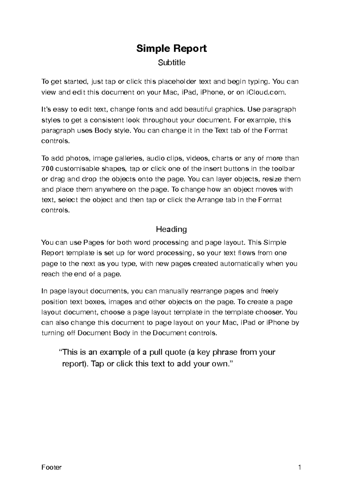 Simple report - Notes - Simple Report Subtitle To get started, just tap ...