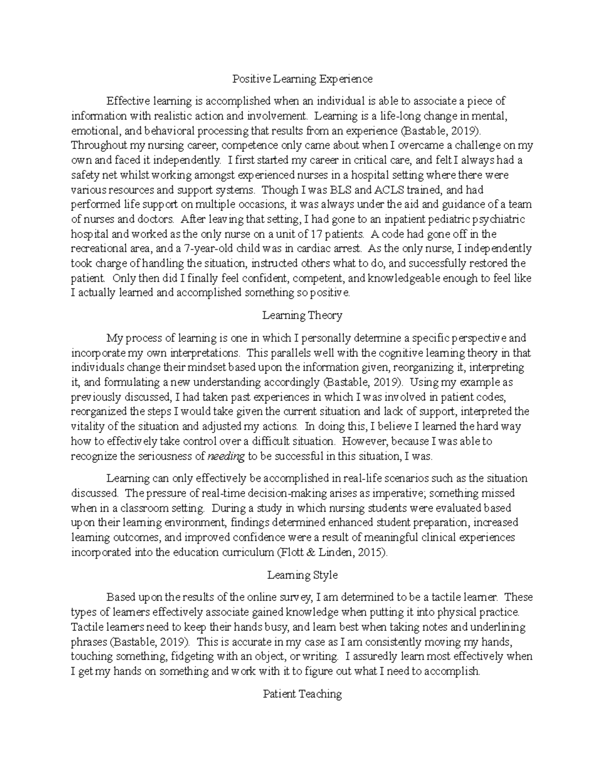 DQ 1 - Learning style and teaching - Positive Learning Experience ...