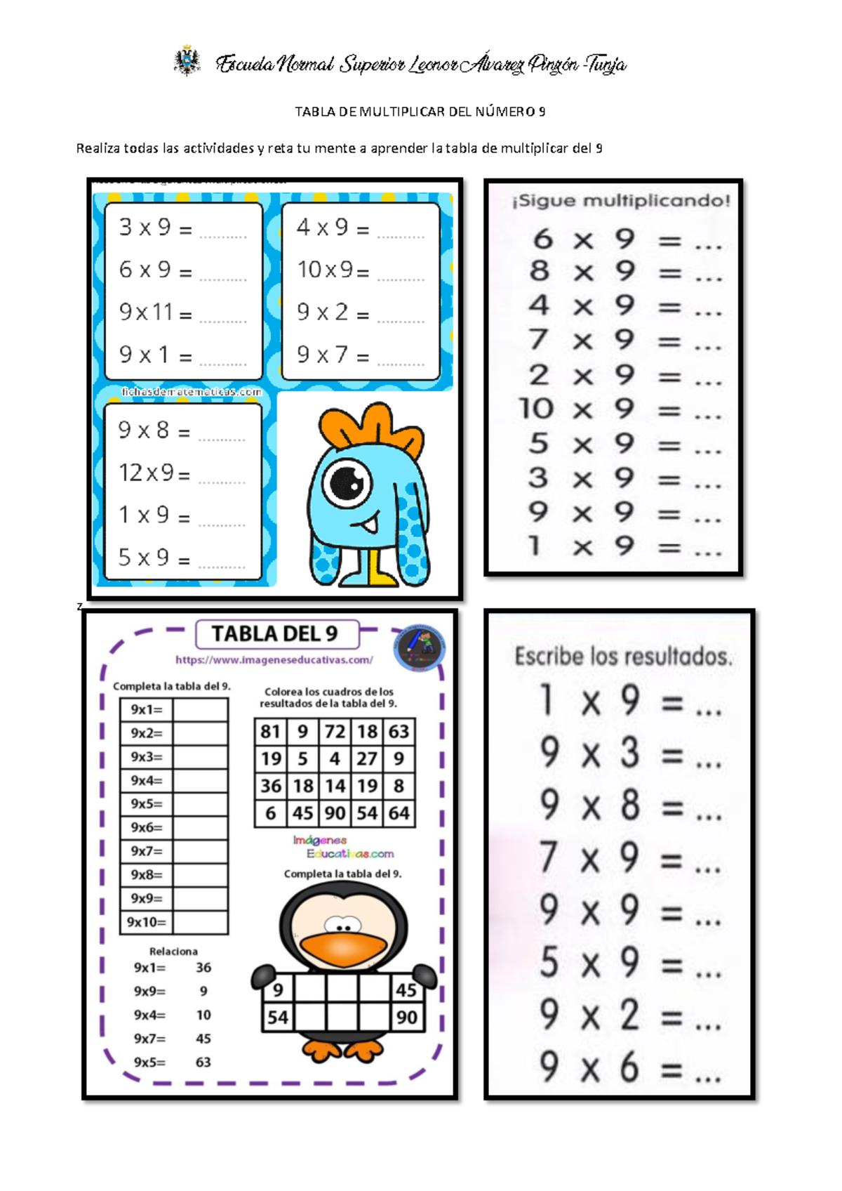 Tabla DE Multiplicar DEL Número 9 - Matemáticas - Escuela Normal ...