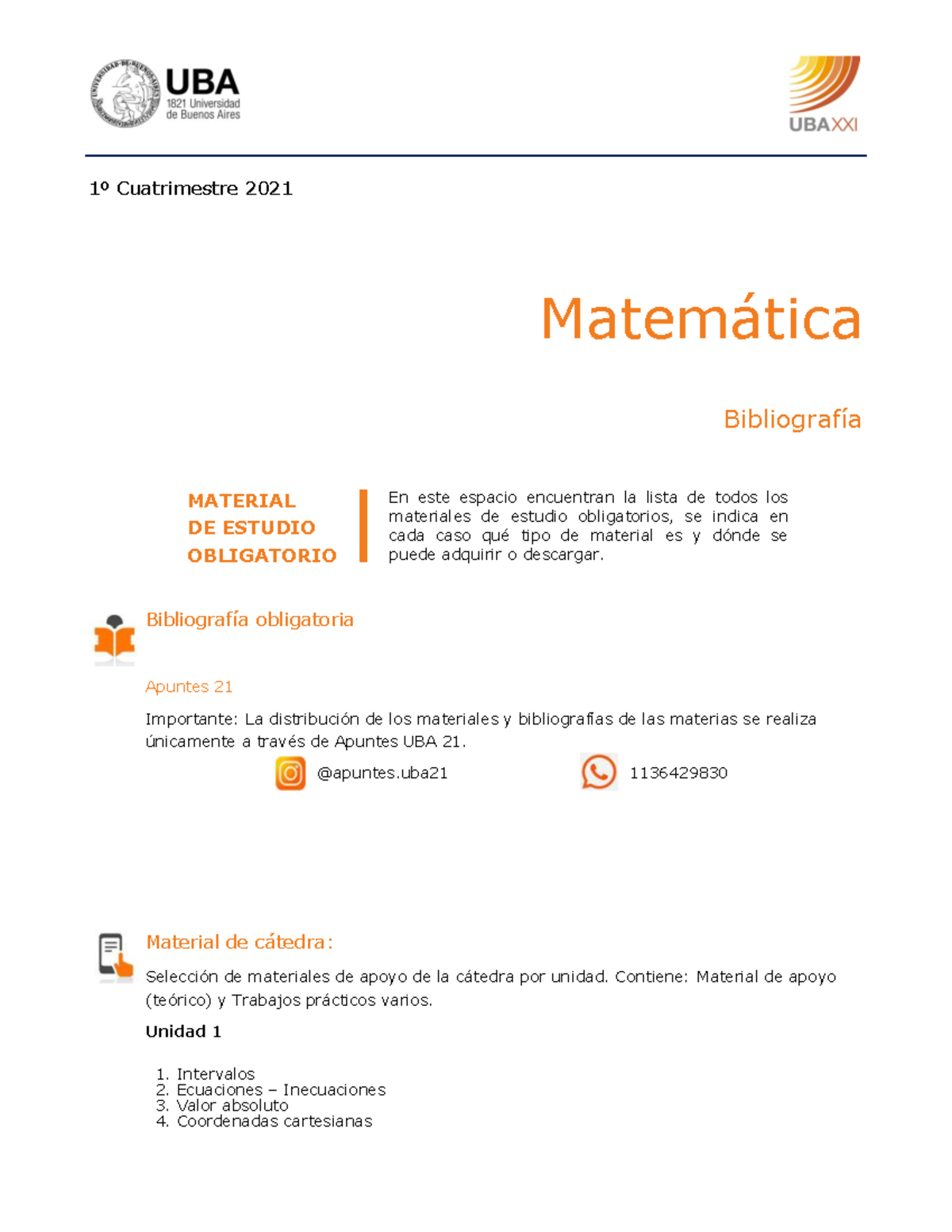 Bibliografía Matemática 1 Cuatrimeste 2021 - 1∫ Cuatrimestre 2021 Matem·tica BibliografÌa - Studocu