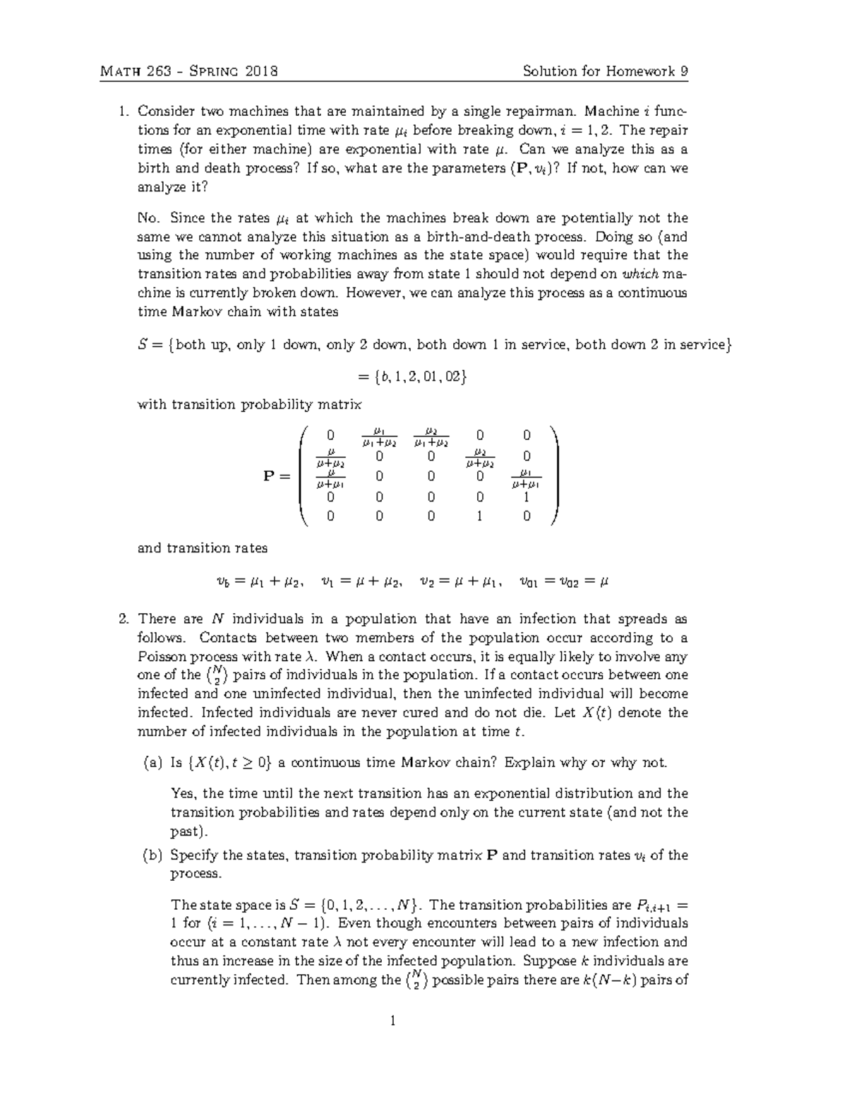 Homework Solution 01 Solution For Homework 9 Math 263 Spring 2018 1