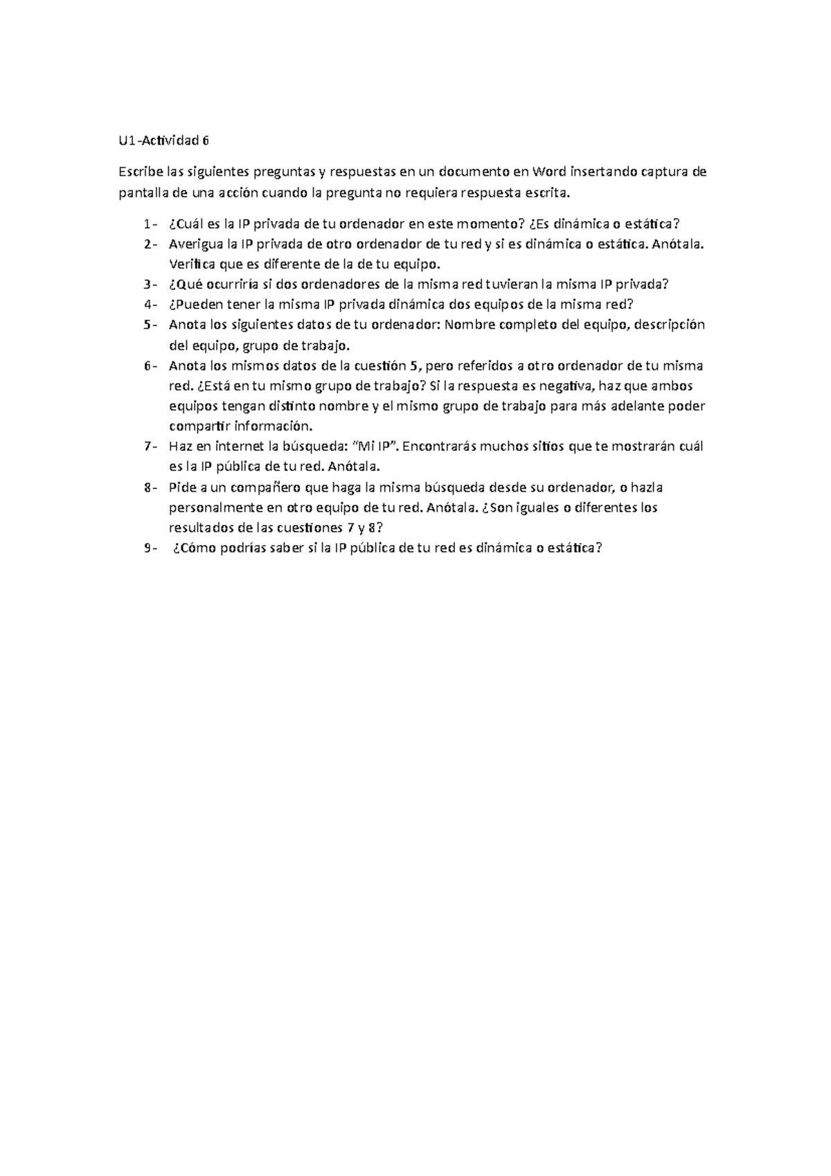 Ejercicios Ofimatica del tema 1 ....... - U1-Actividad 6 Escribe las ...