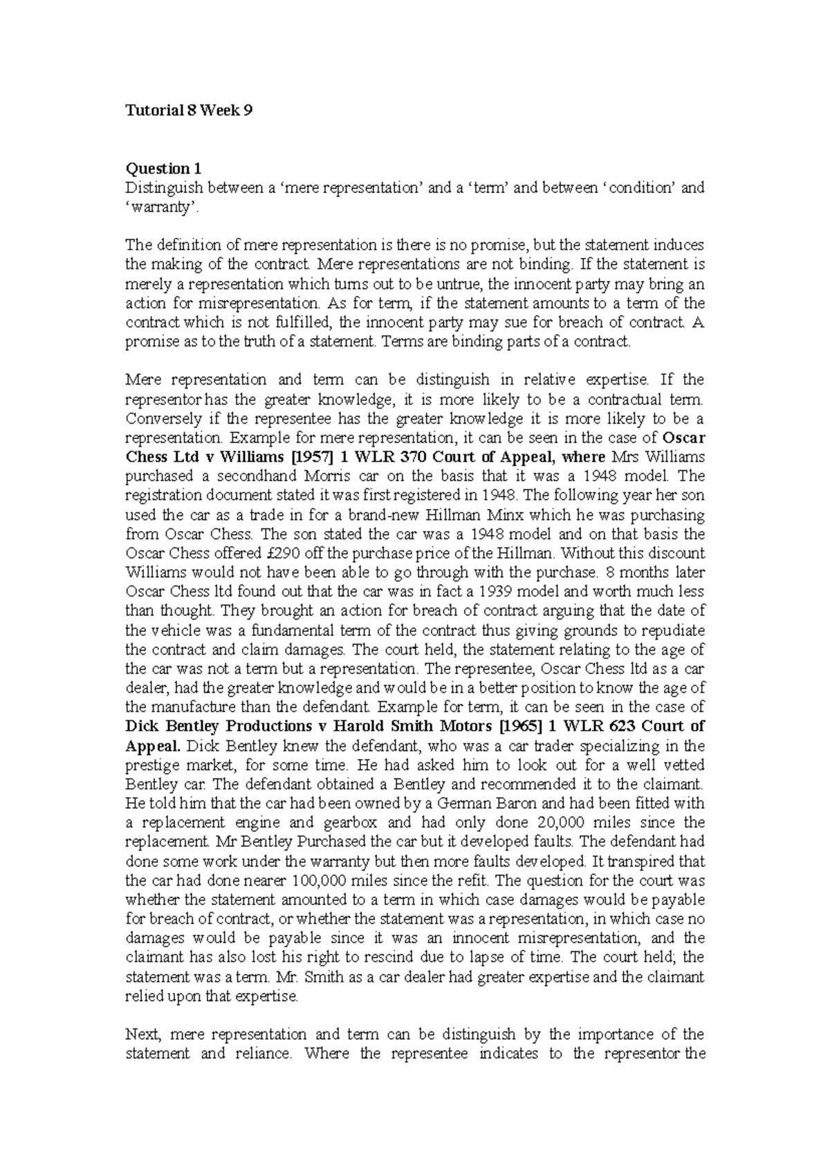 Tutorial 8 Week 9 Contract - Tutorial 8 Week 9 Question 1 Distinguish between a ‘mere - Studocu