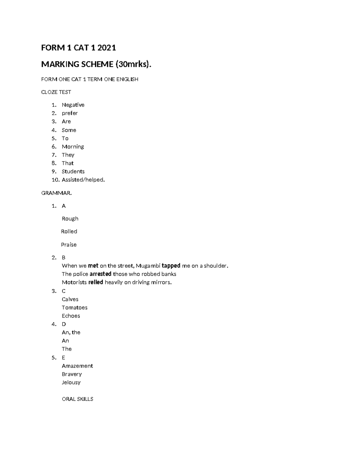 Set1 English Form 1 Cat 1 Ms Mid Term 1 2021 Teacher - FORM 1 CAT 1 ...