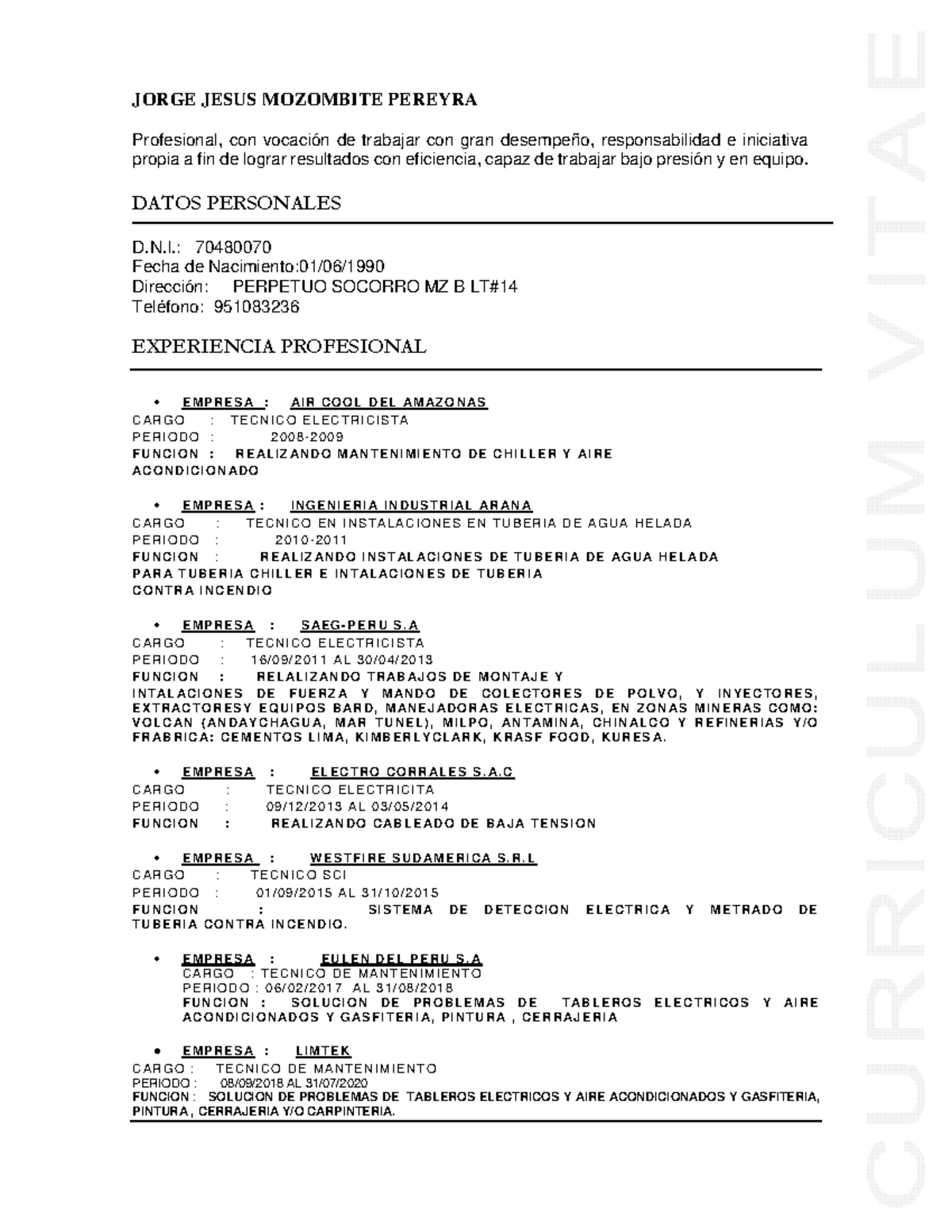 Curriculum Jesus Actualizado Nuevo 2 - JORGE JESUS MOZOMBITE PEREYRA Profesional, con vocación ...