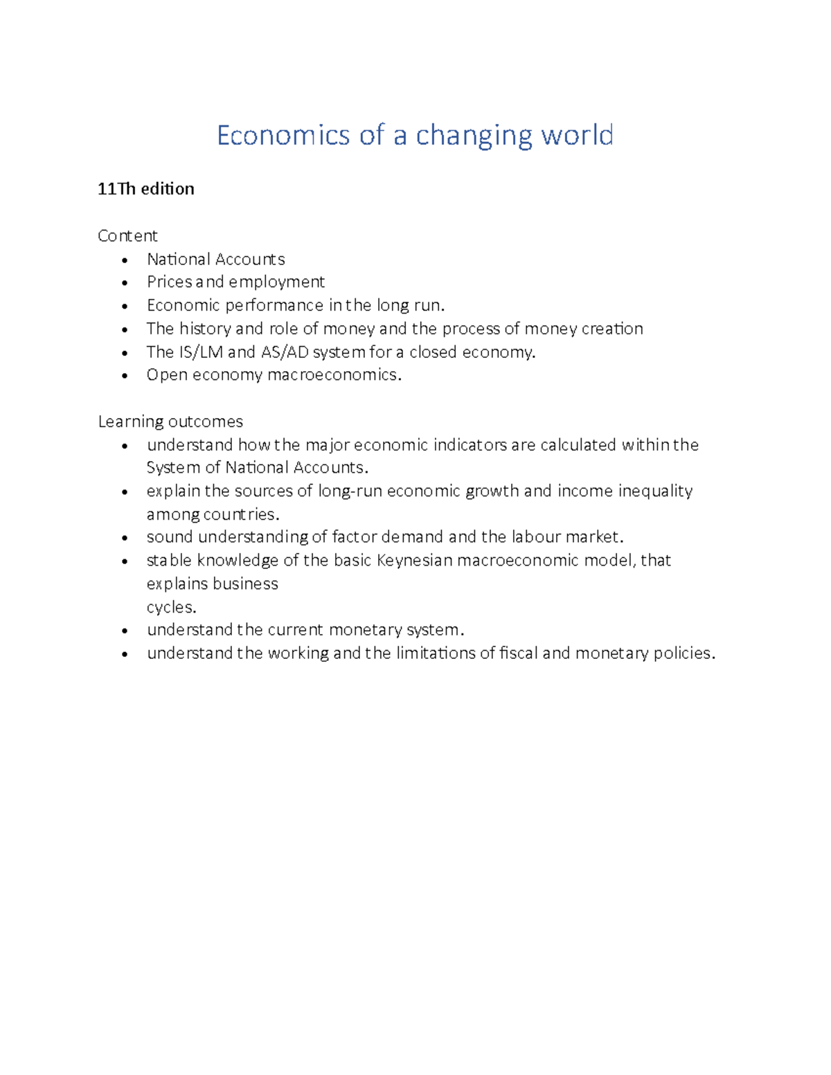 Economics of a changing world - The history and role of money and the ...