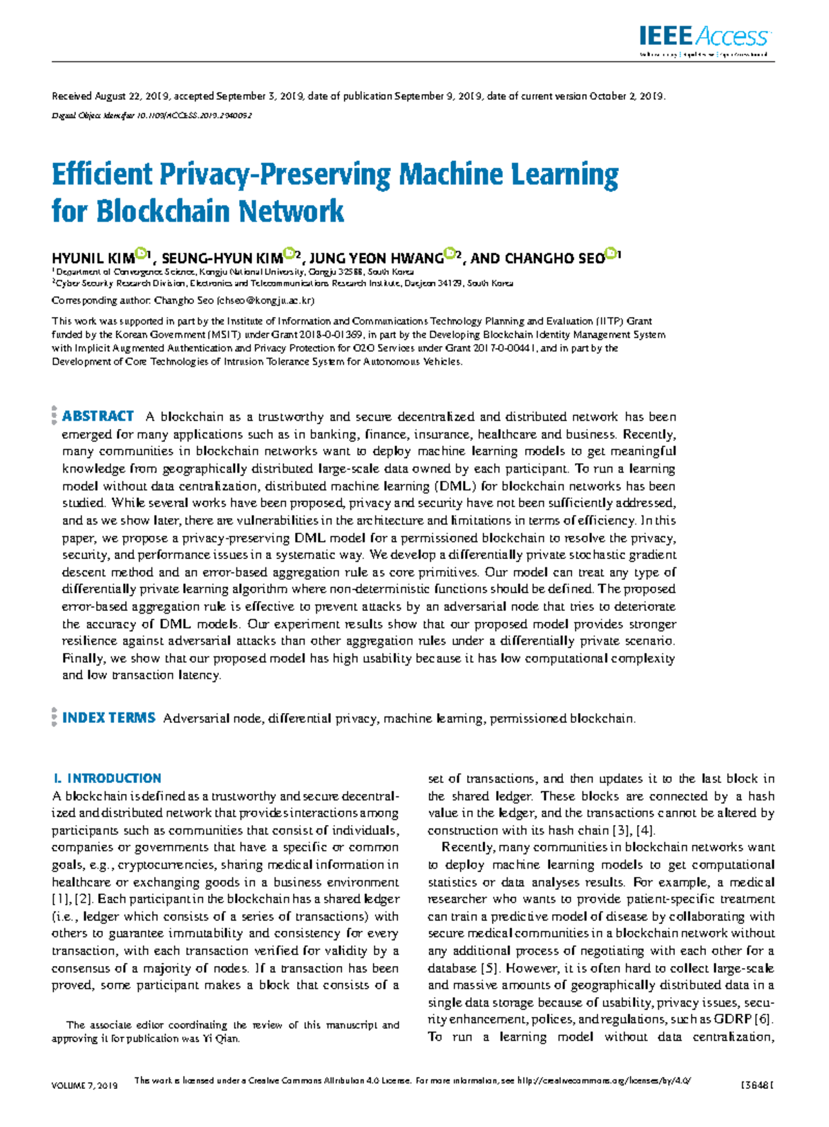 Efficient Privacy-Preserving Machine Learning - Received August 22, 2019, accepted September 3 ...