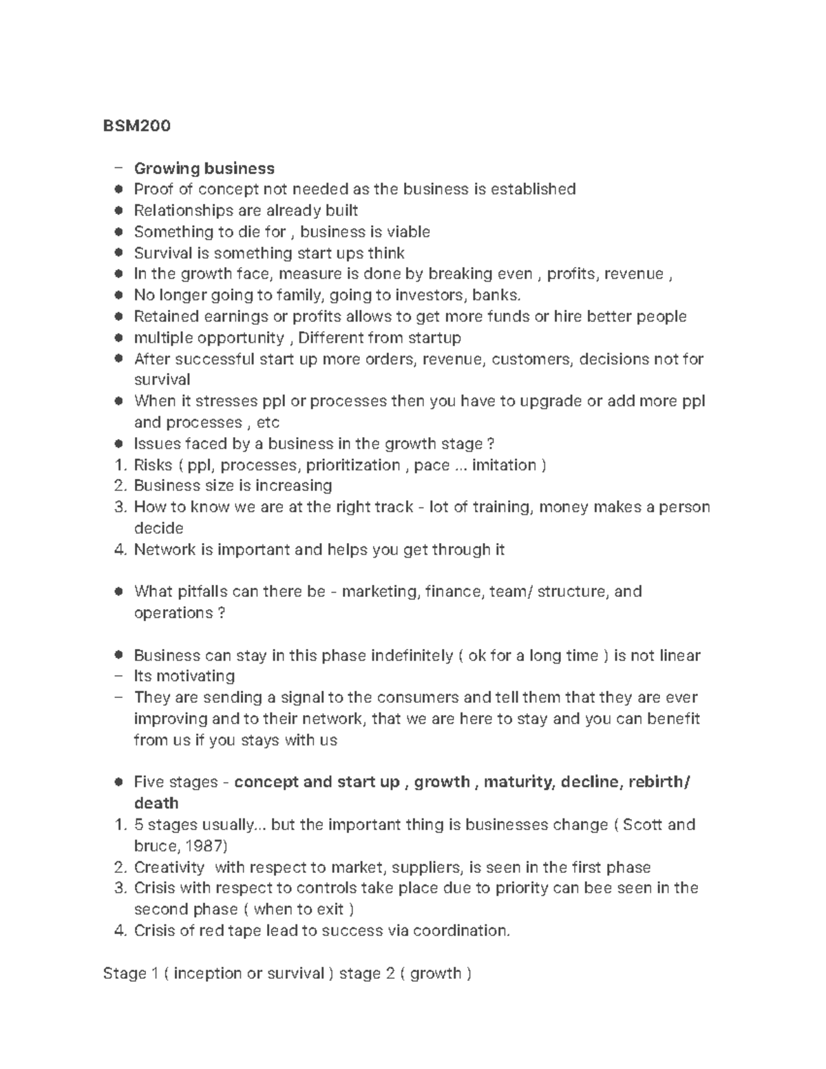 BSM200 Notes - – ". $. %. &. ". $. %. &. BSM Growing - Studocu