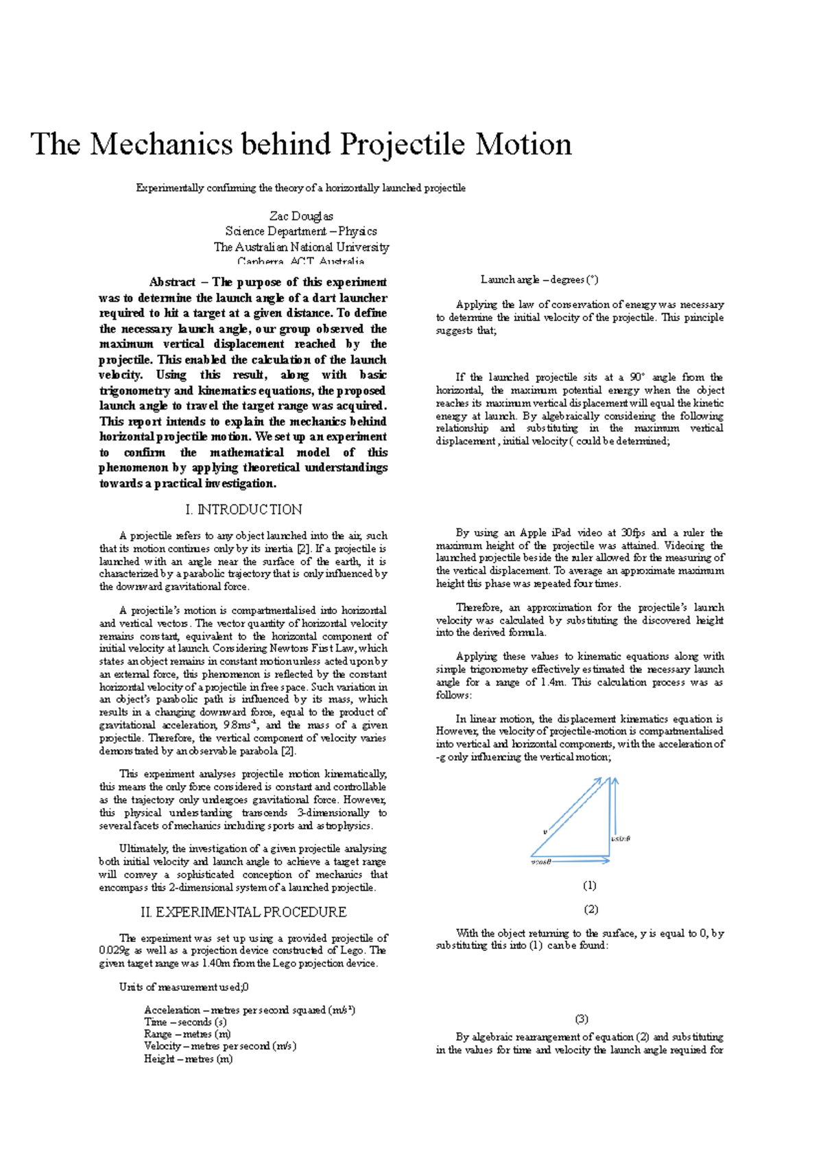 Projectile Motion Report - Lab Report - Abstract – The purpose of this ...