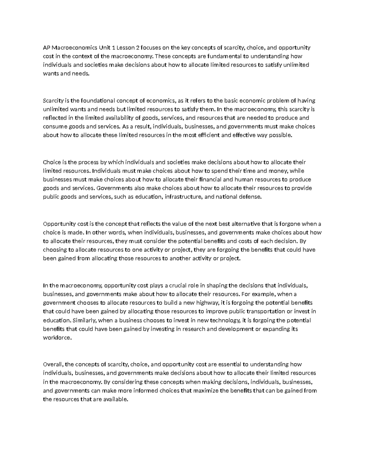 MACROECONOMICS L2 - AP Macroeconomics Unit 1 Lesson 2 focuses on the ...