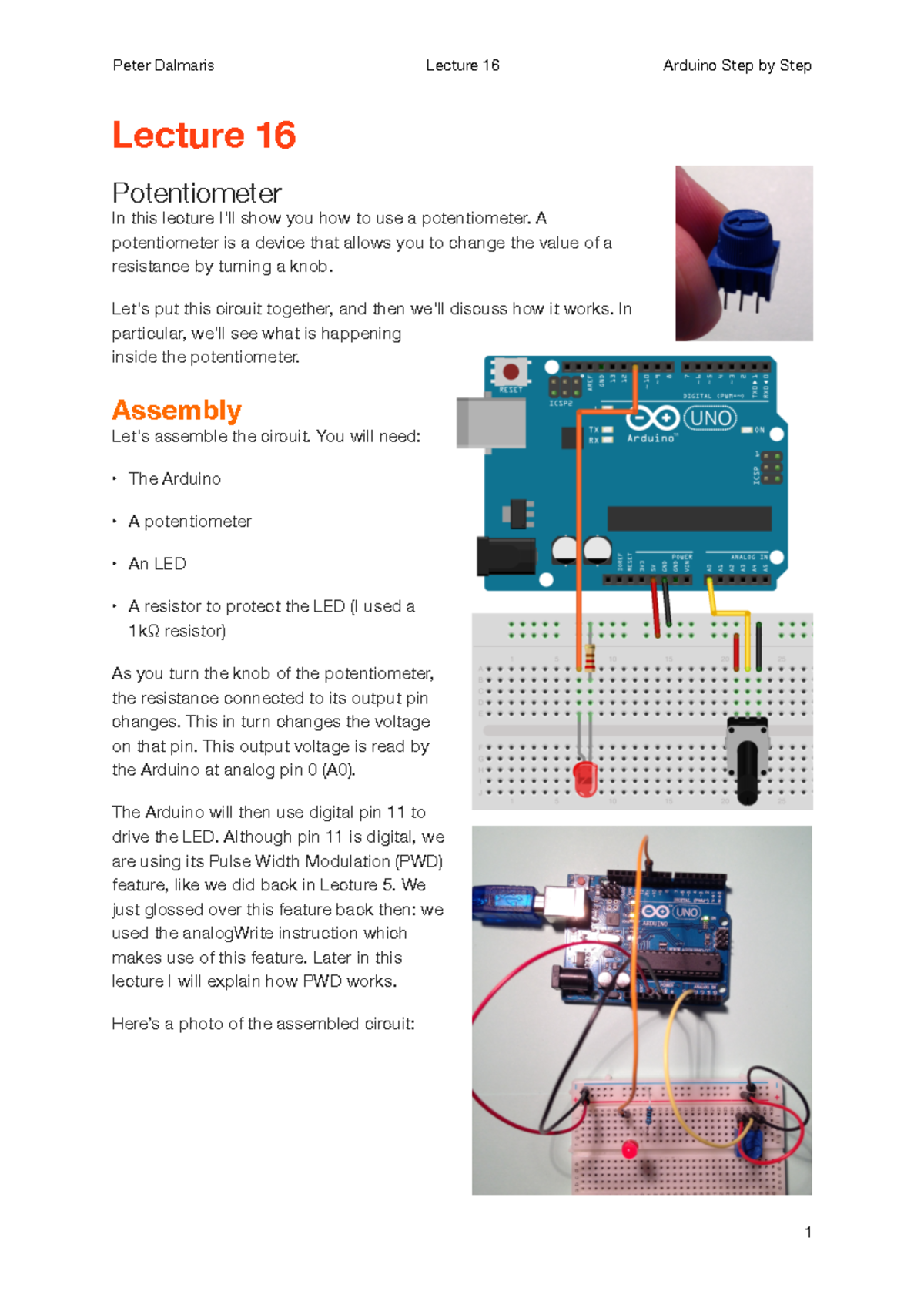 L16-Notes - Lecture notes 8 - Peter Dalmaris Lecture 16 Arduino Step by ...