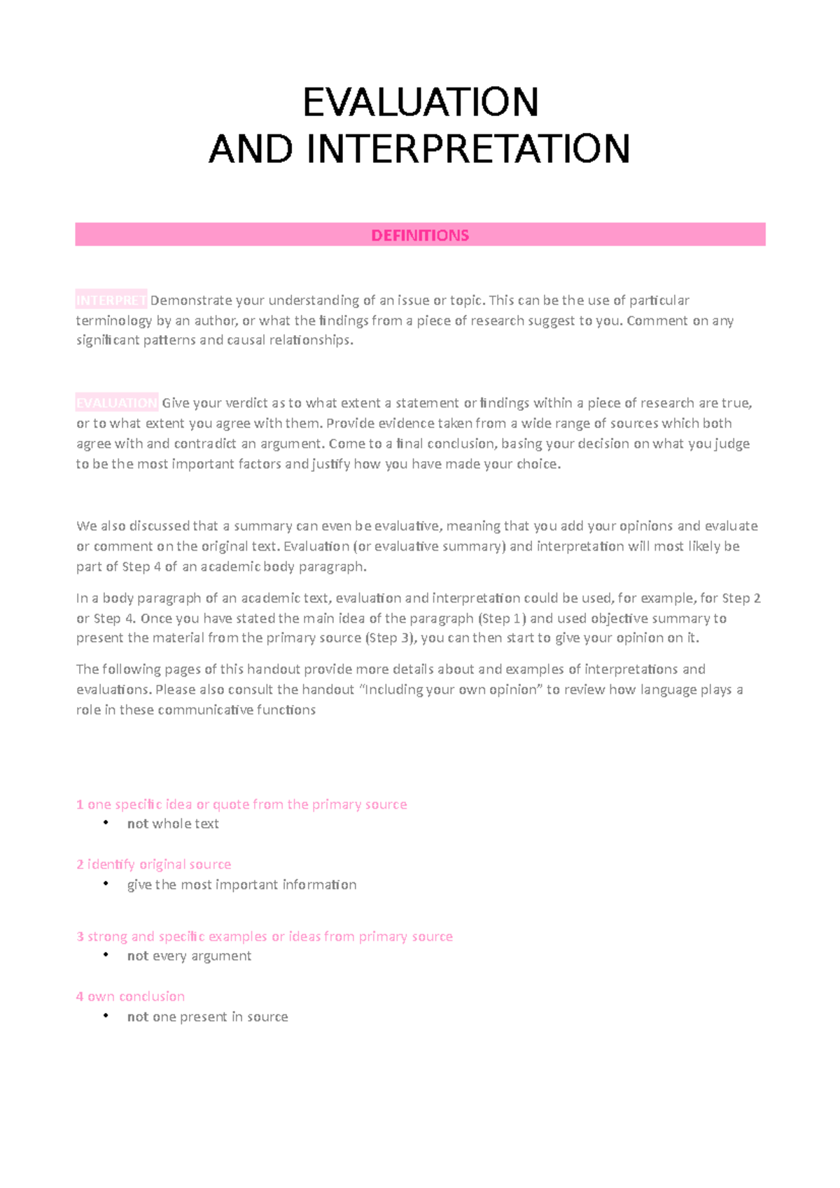 Evaluation and Interpretation - EVALUATION AND INTERPRETATION ...