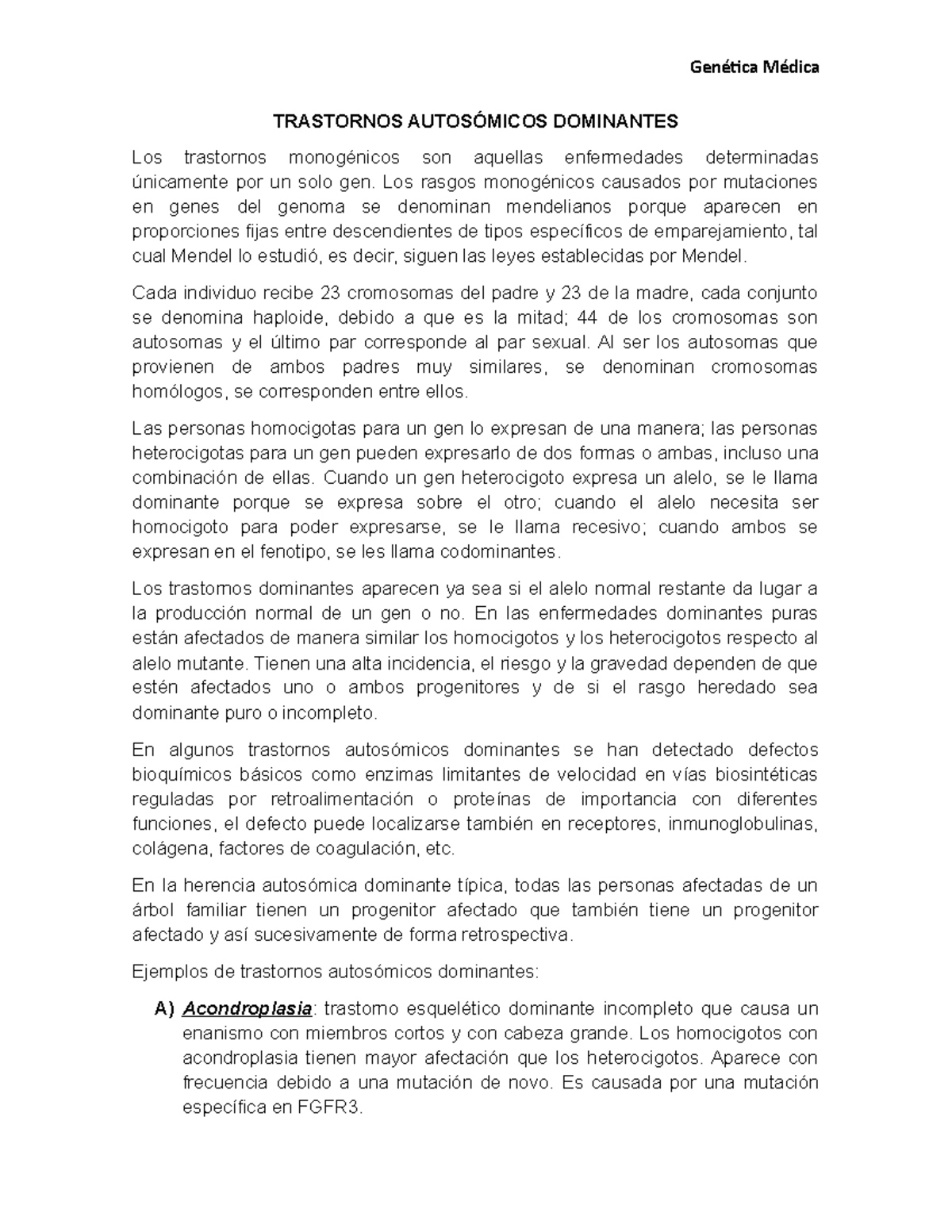 Resumen Trastornos autosómicos dominantes - TRASTORNOS AUTOSÓMICOS ...