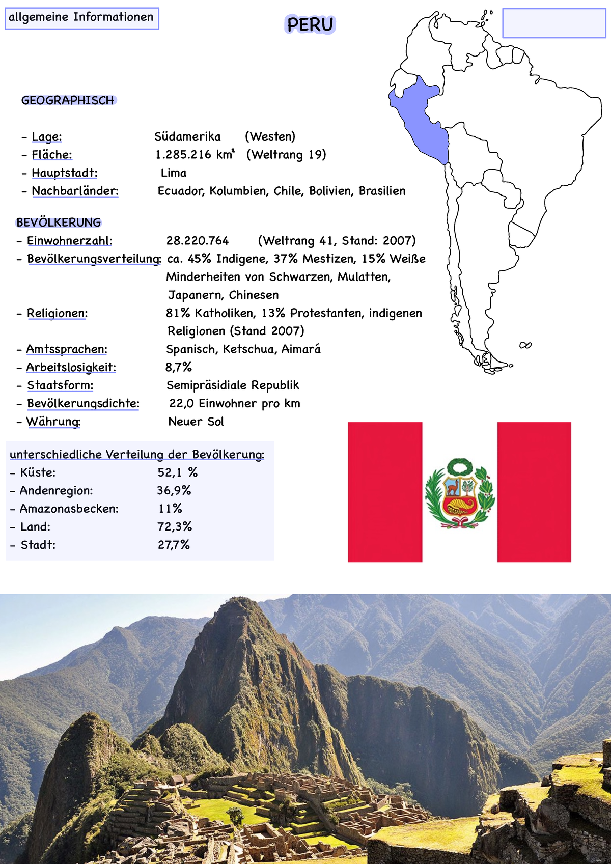 Peru - Ausarbeitung und Analyse über Peru - allgemeine Informationen ...