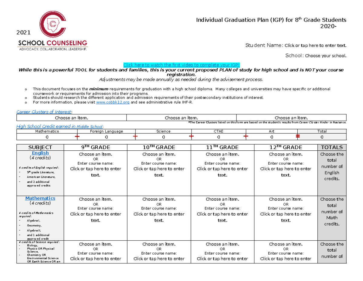 8th Grade IGP - Thank you - Individual Graduation Plan (IGP) for 8th ...