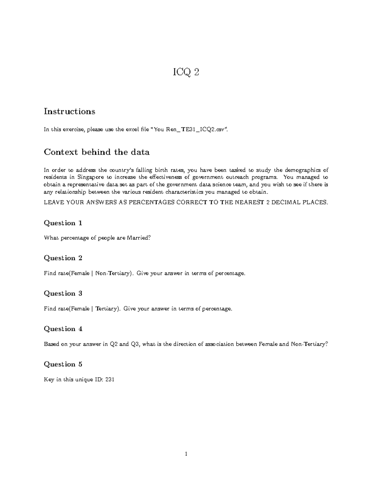 GEA ICQ Qns - Tutorial Qns - ICQ 2 Instructions In this exercise, please use the excel file “You ...