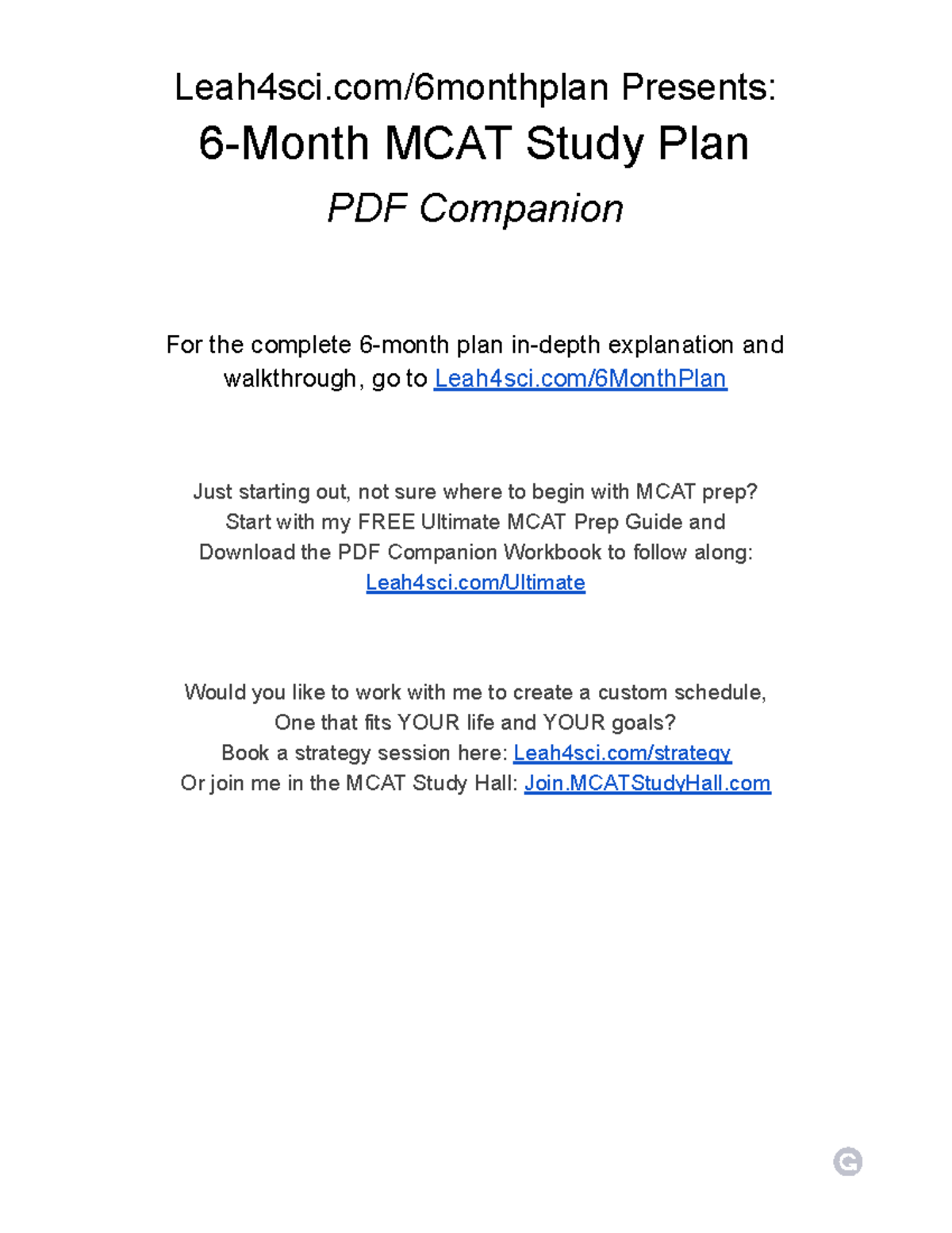 PDF 6 Month MCAT Study Plan by Leah4sci - Leah4sci/6monthplan Presents ...
