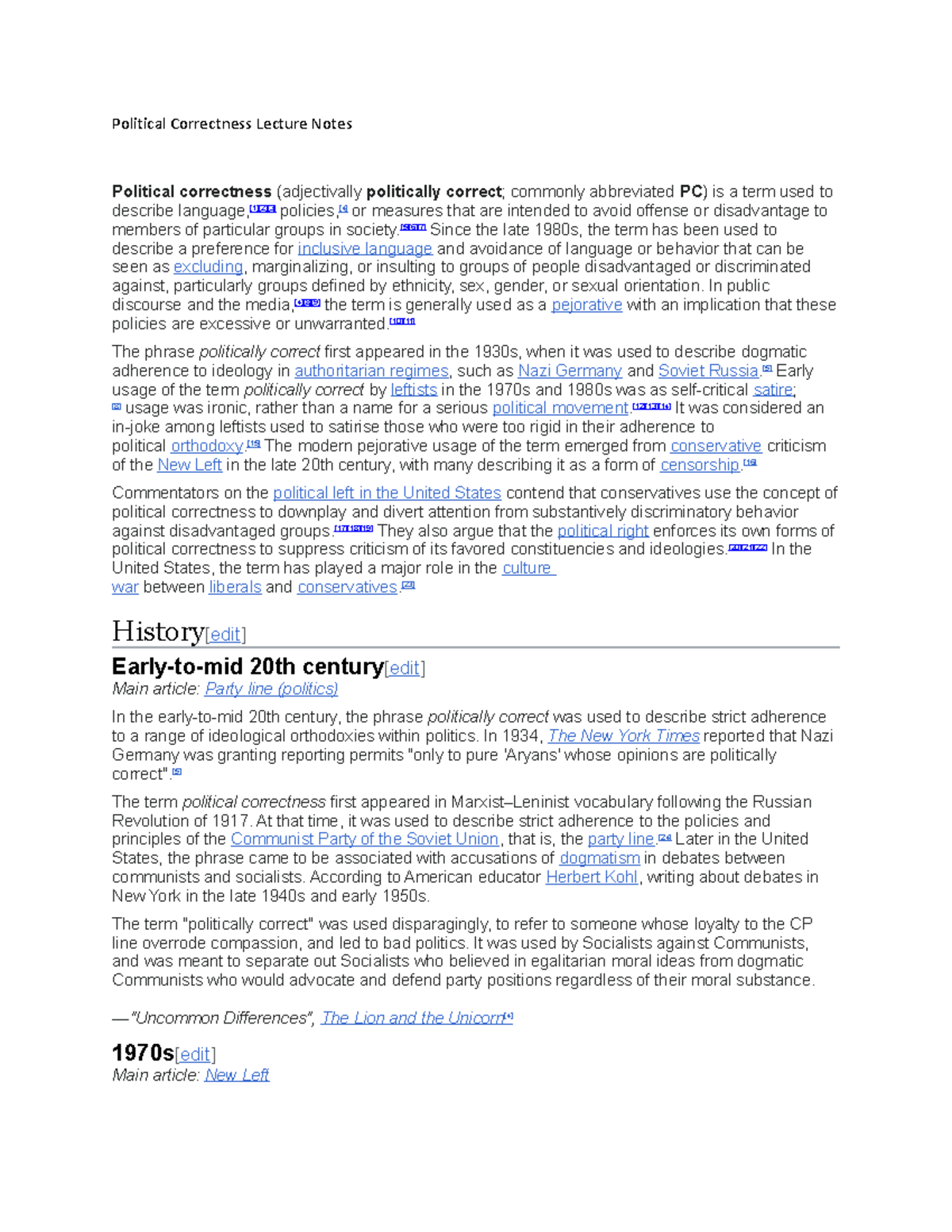 Political Correctness Lecture Notes - Political Correctness Lecture ...