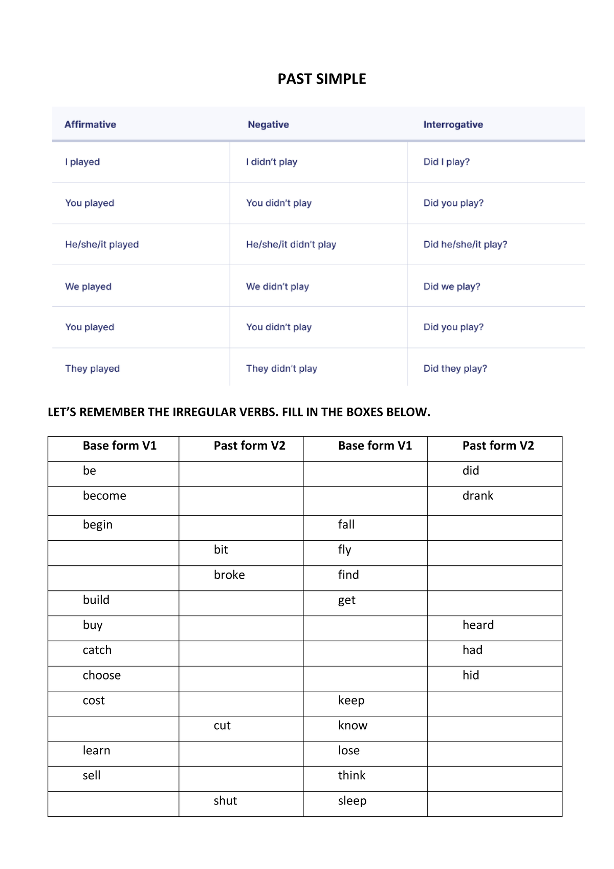 Practice for Past Simple Tense 202410151455 53464 - English 101 - PAST ...
