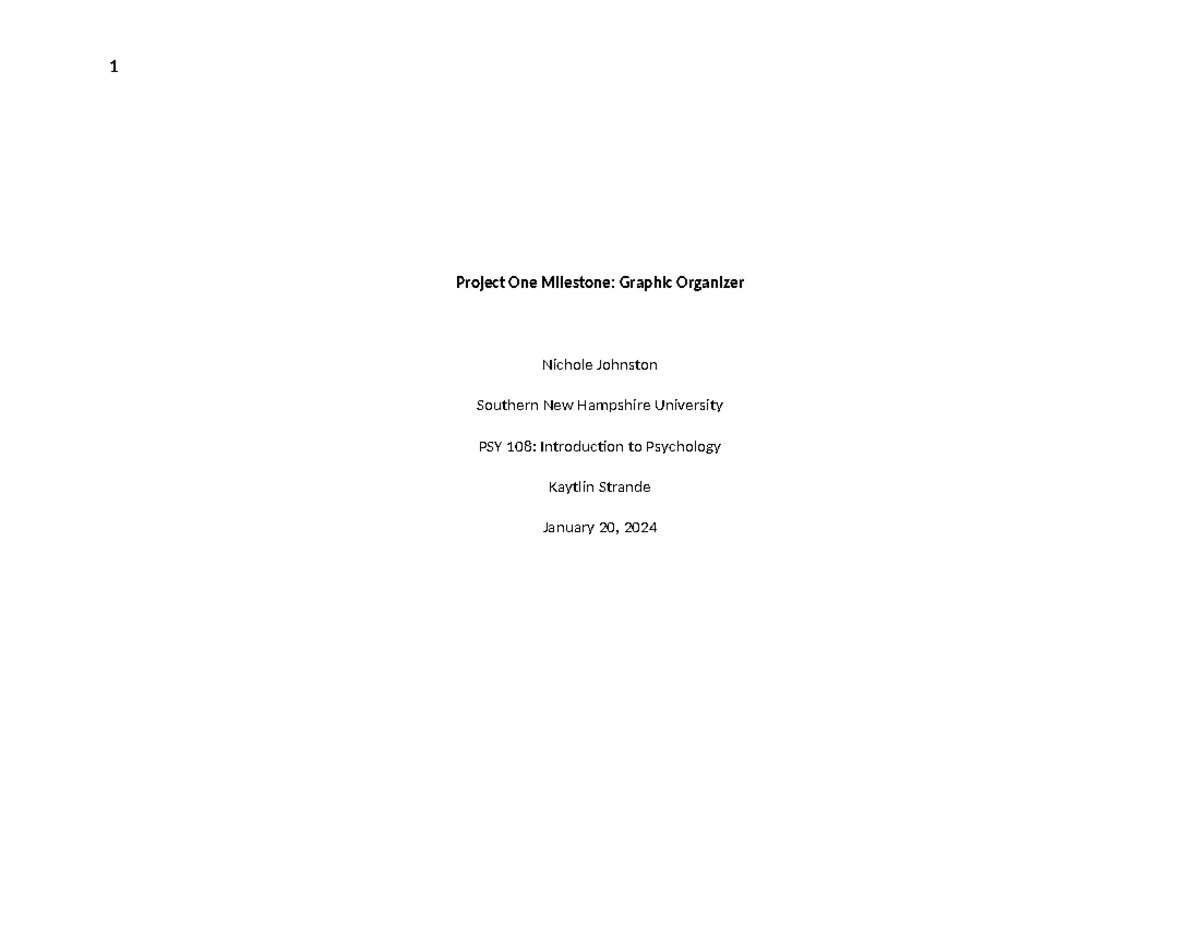 PSY108 Project One Milestone - Project One Milestone: Graphic Organizer ...