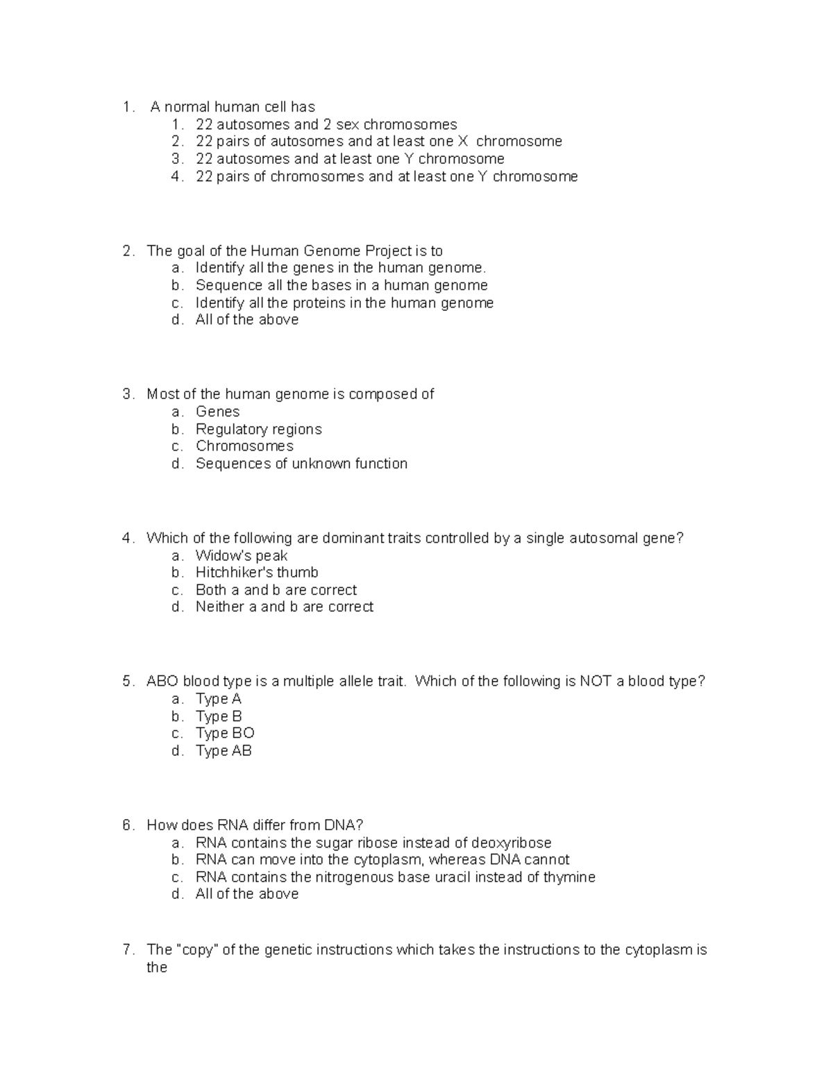 Cellular biology exam - A normal human cell has 22 autosomes and 2 sex ...