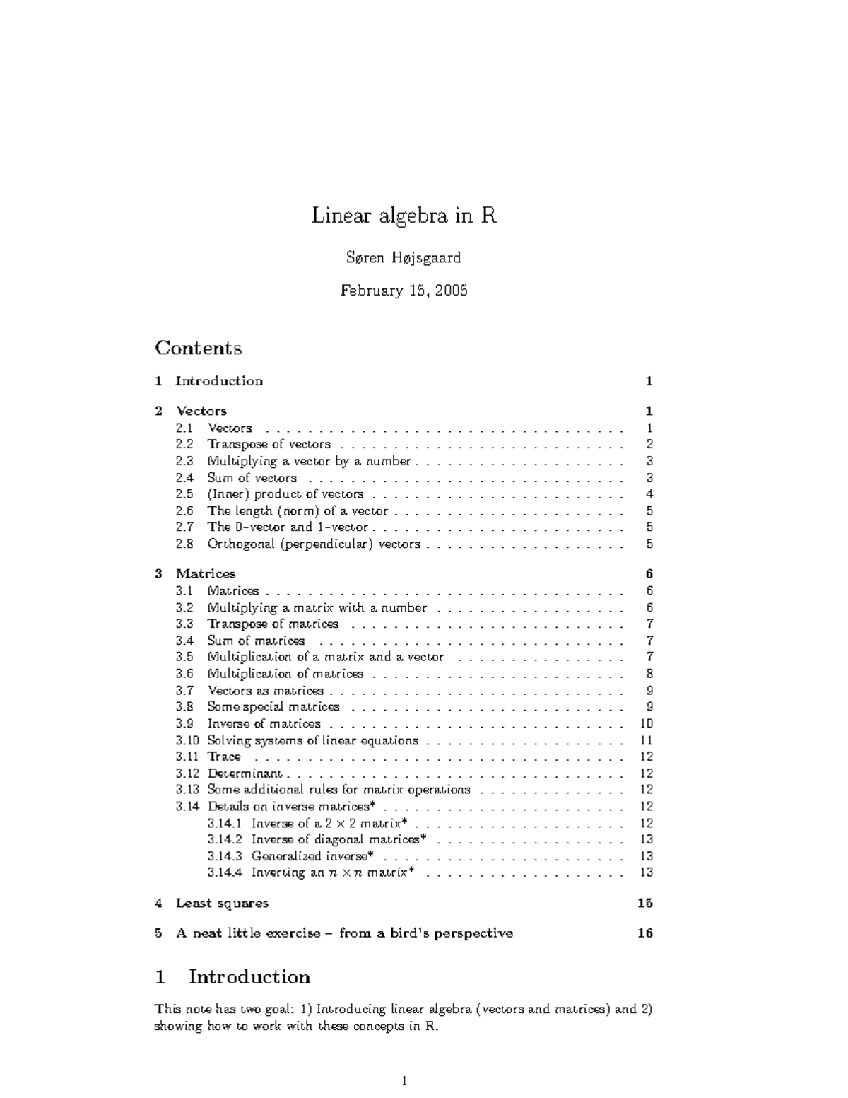 Linear Algebra R-Handout - Linear algebra in R Søren Højsgaard February ...