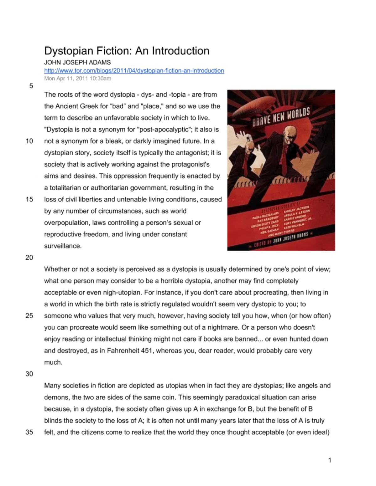 1. Dystopian Fiction - An Introduction OCR - 5 10 15 20 25 30 35 ...