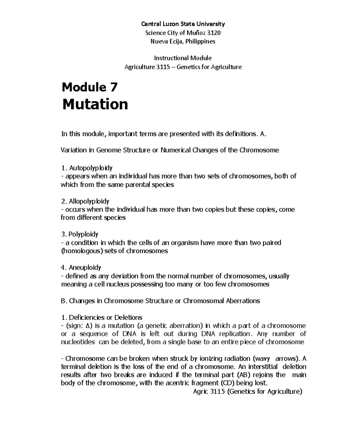 Module 7 Mutation - Central Luzon State University Science City of ...