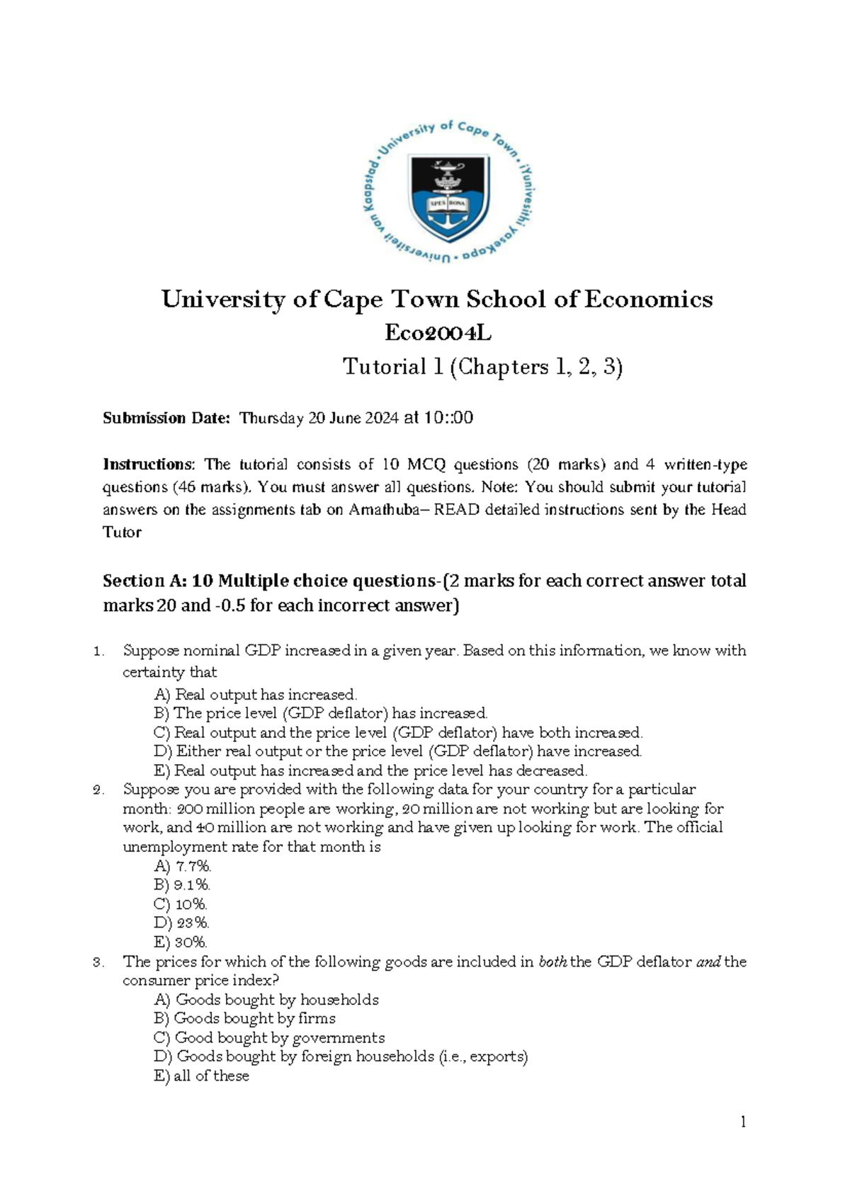 ECO2004 L Tutorial 01 questions - University of Cape Town School of ...