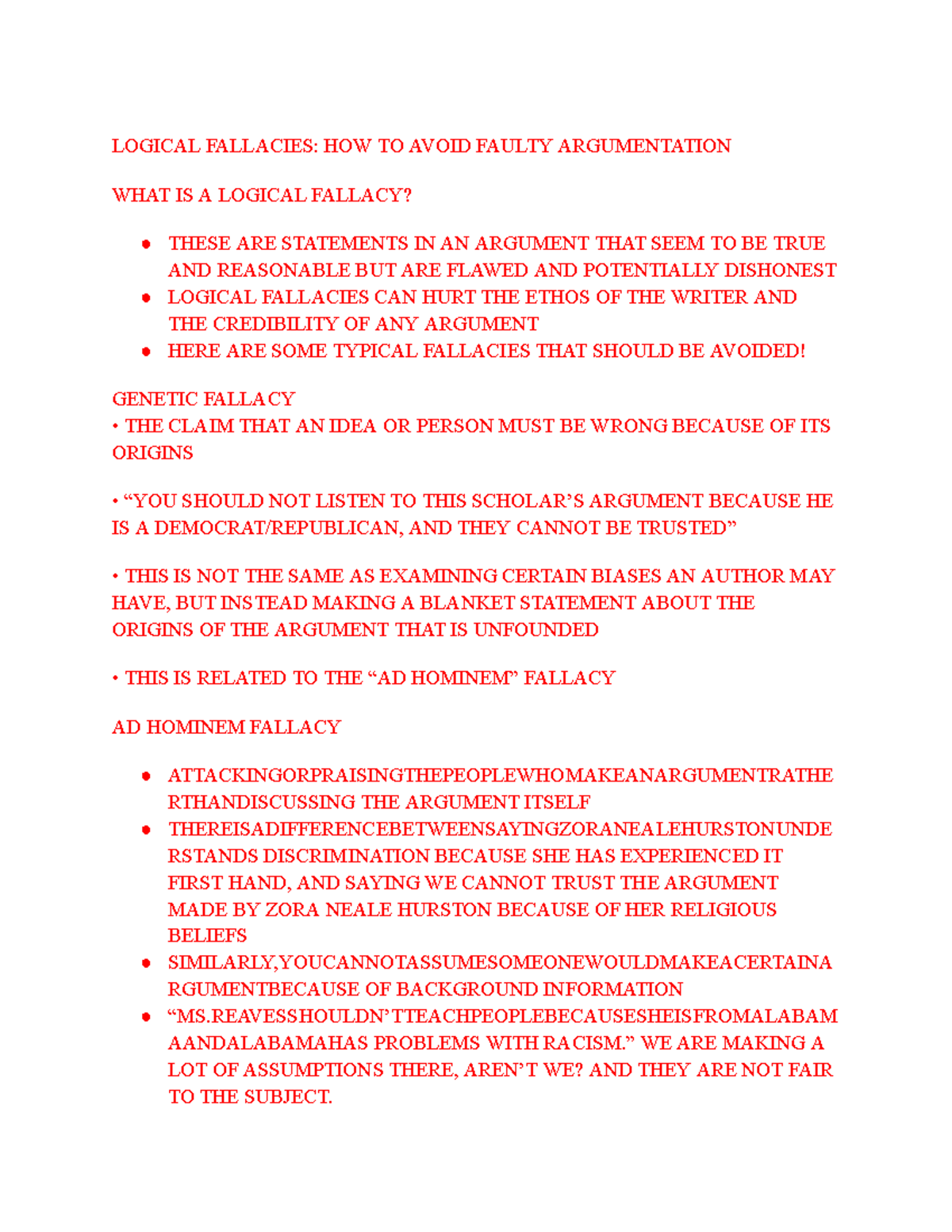 En 6 - extra essay notes - LOGICAL FALLACIES: HOW TO AVOID FAULTY ...