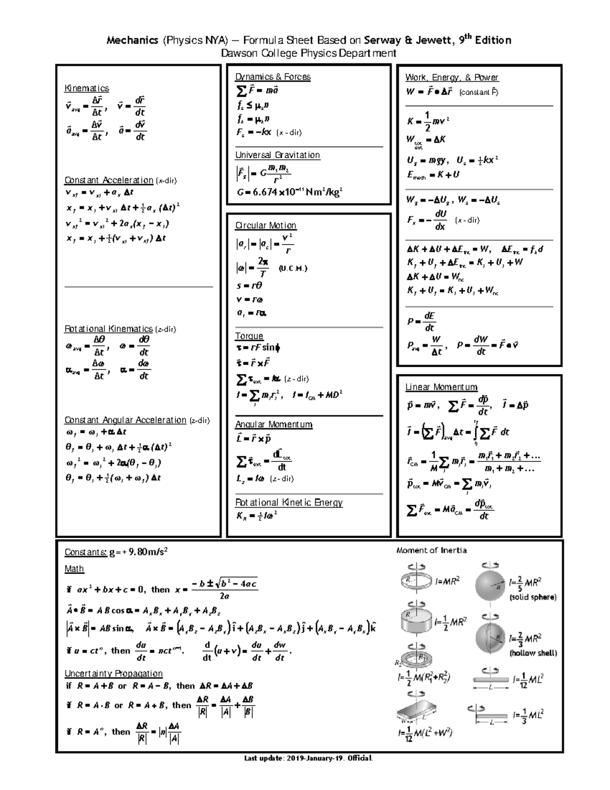 Official NYA Formulas - .,,,, - Mechanics (Physics NYA) — Formula Sheet ...