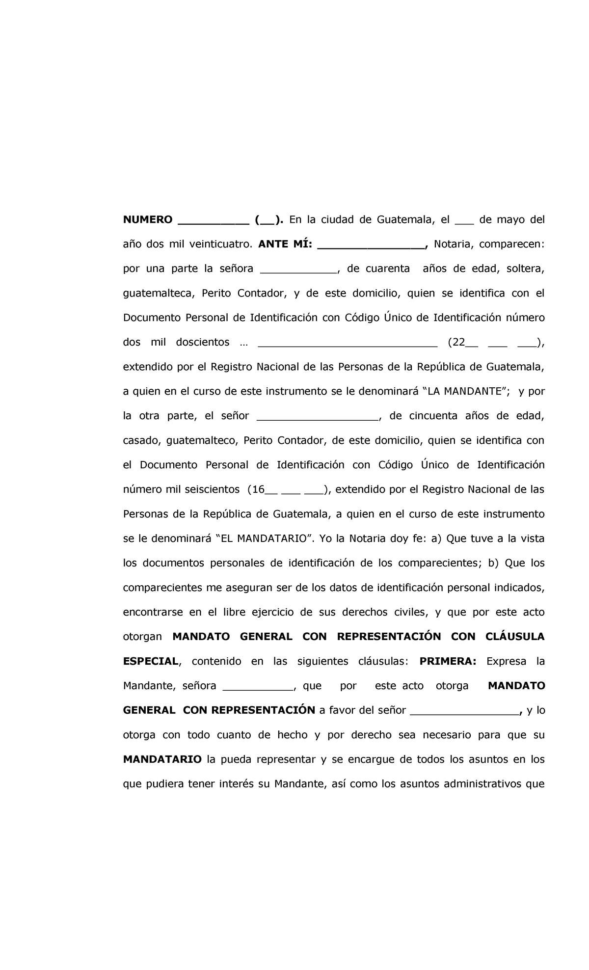 Modelo Mandato General CON Clausula Especial, PARA Compartir - NUMERO ...