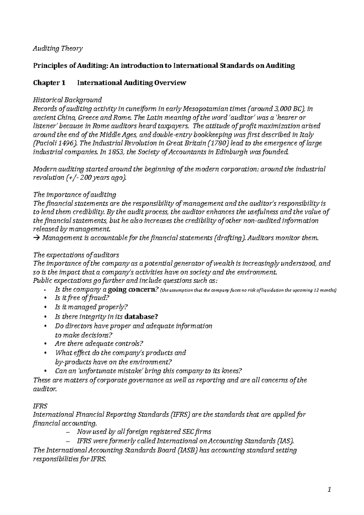 Summary Auditing Theory - CH1-5 - Auditing Theory Principles of ...