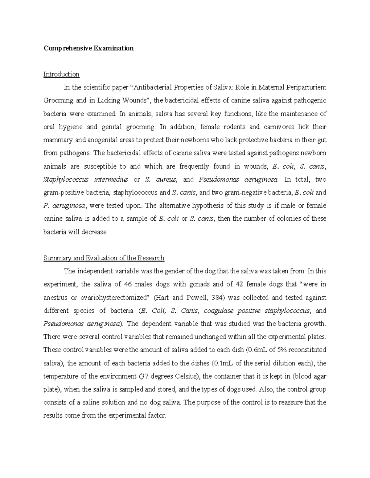 Comprehensive Examination lab report - Comprehensive Examination ...