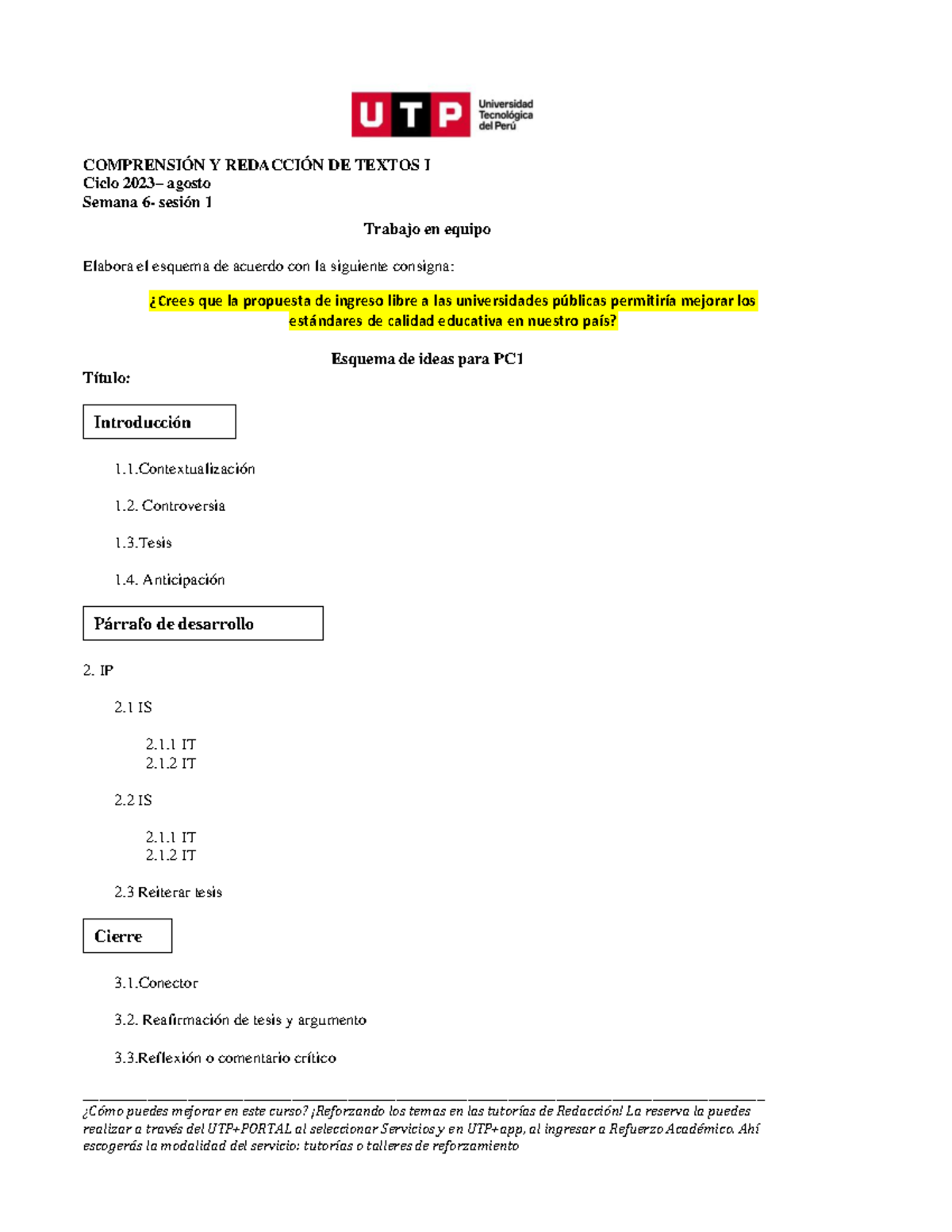 S06.s1-Esquema para PC1 (material) 2023 agosto 285560423 - - Studocu